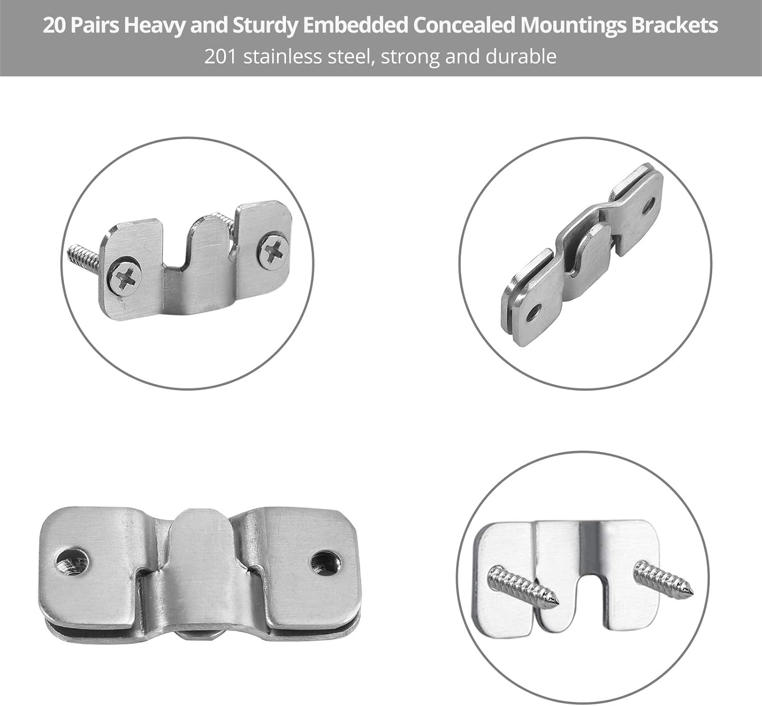 Justech 20 Pairs [40 Packs] Flush Concealed Mount Bracket Heavy Duty ...