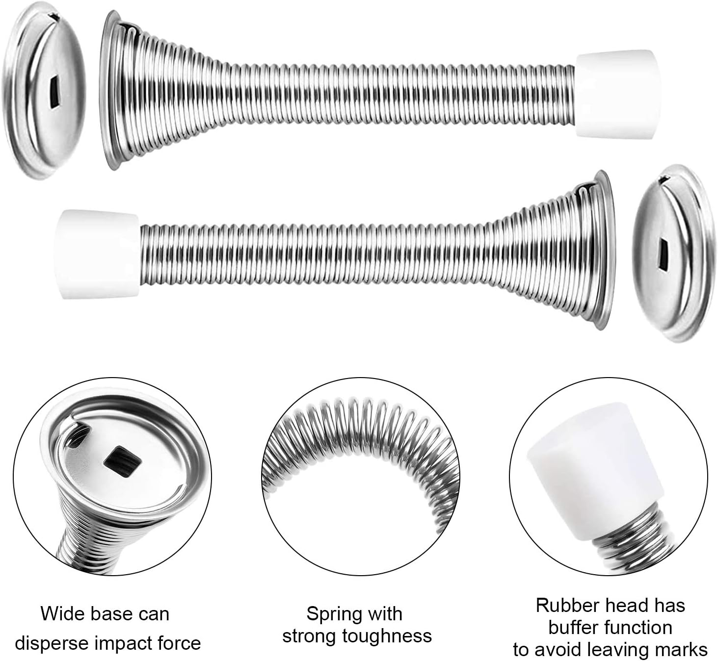 Door Stops, 6 Pack Metal Spring Door Stopper, Wall Mounted Doorstops ...