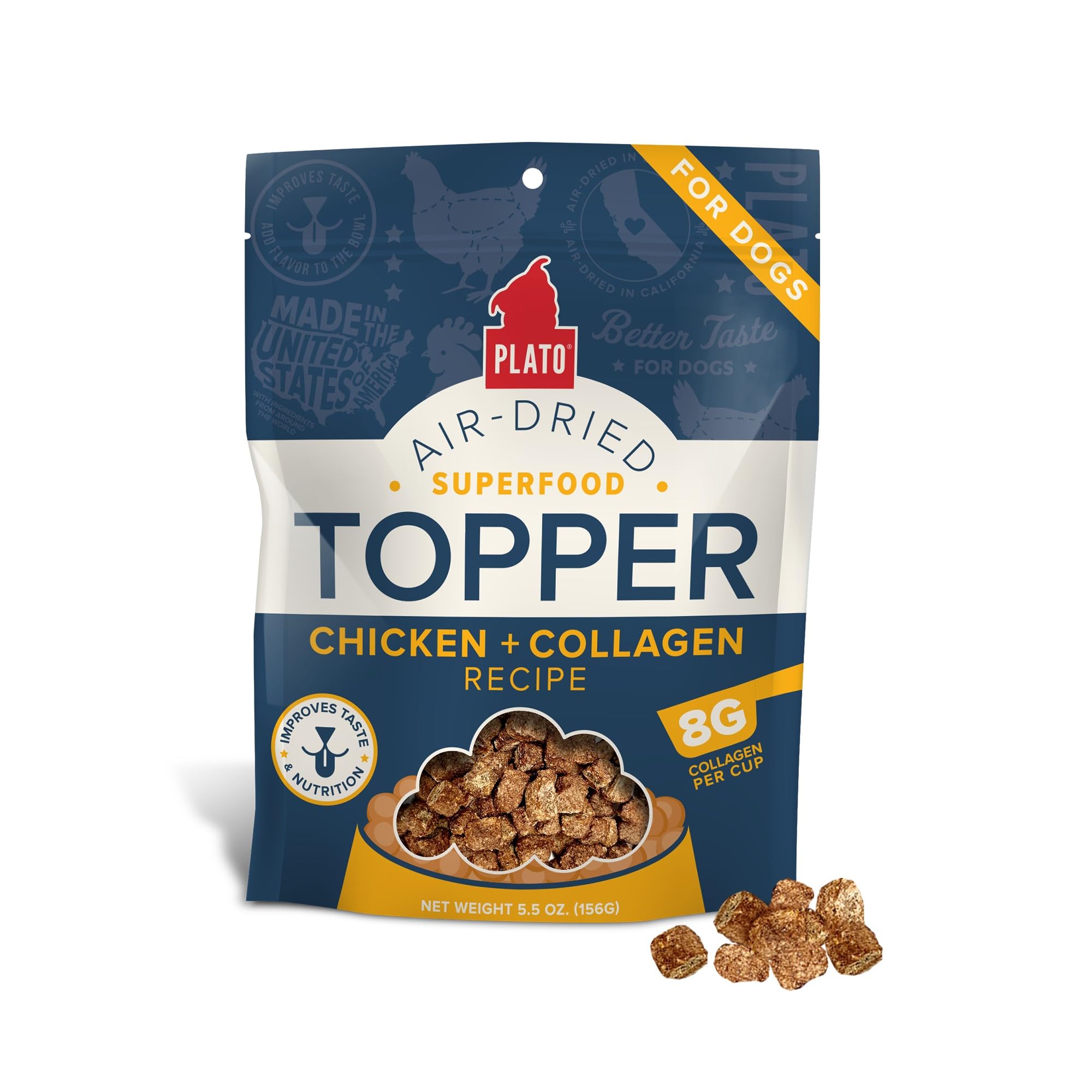 PLATO Pet Treats Air Dried Dog Food Topper, Chicken and Collagen Recipe ...