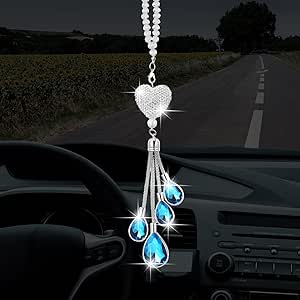 Amazon.com: Bling Heart Diamond Car Accessories, Crystal Car Rear View ...