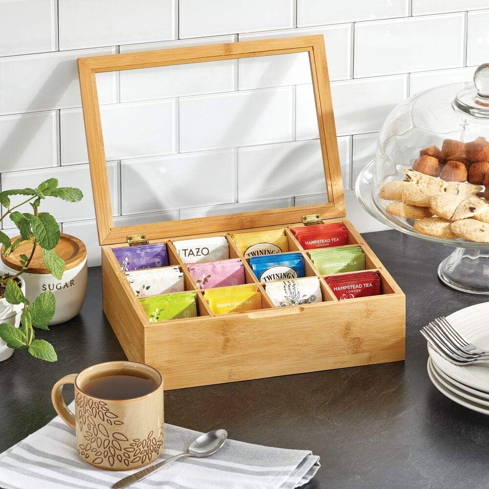 mDesign Tea Box with 12 Compartments – Box for Tea Made of Wood ...