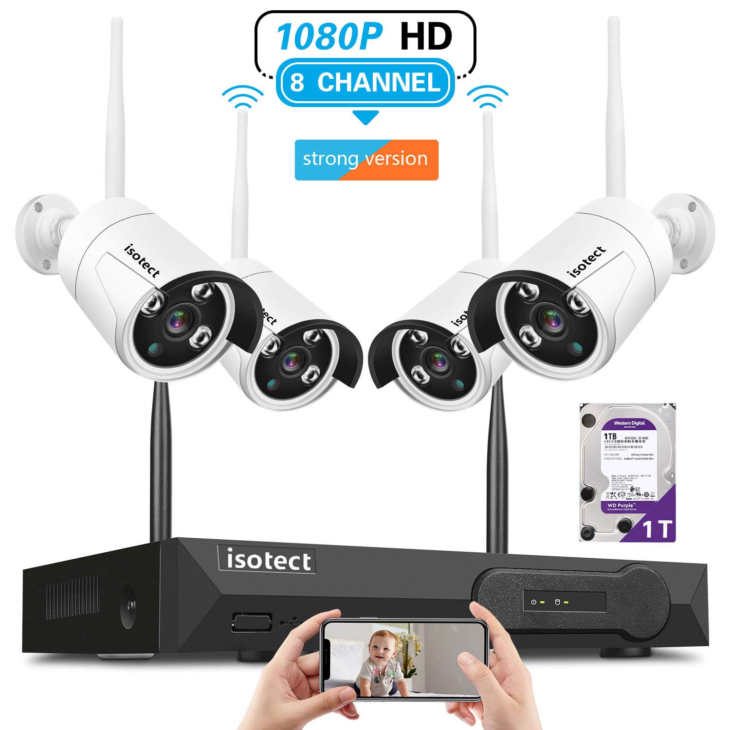 [Newest Strong Version]Wireless Security Camera System, Isotect Full HD ...