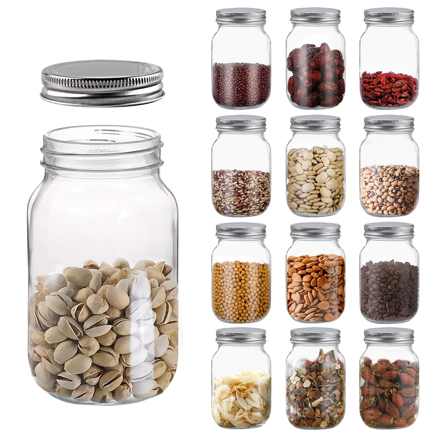Novelinks 32 oz Plastic Storage Jars with Metal Lids – 12 Pack BPA-Free ...