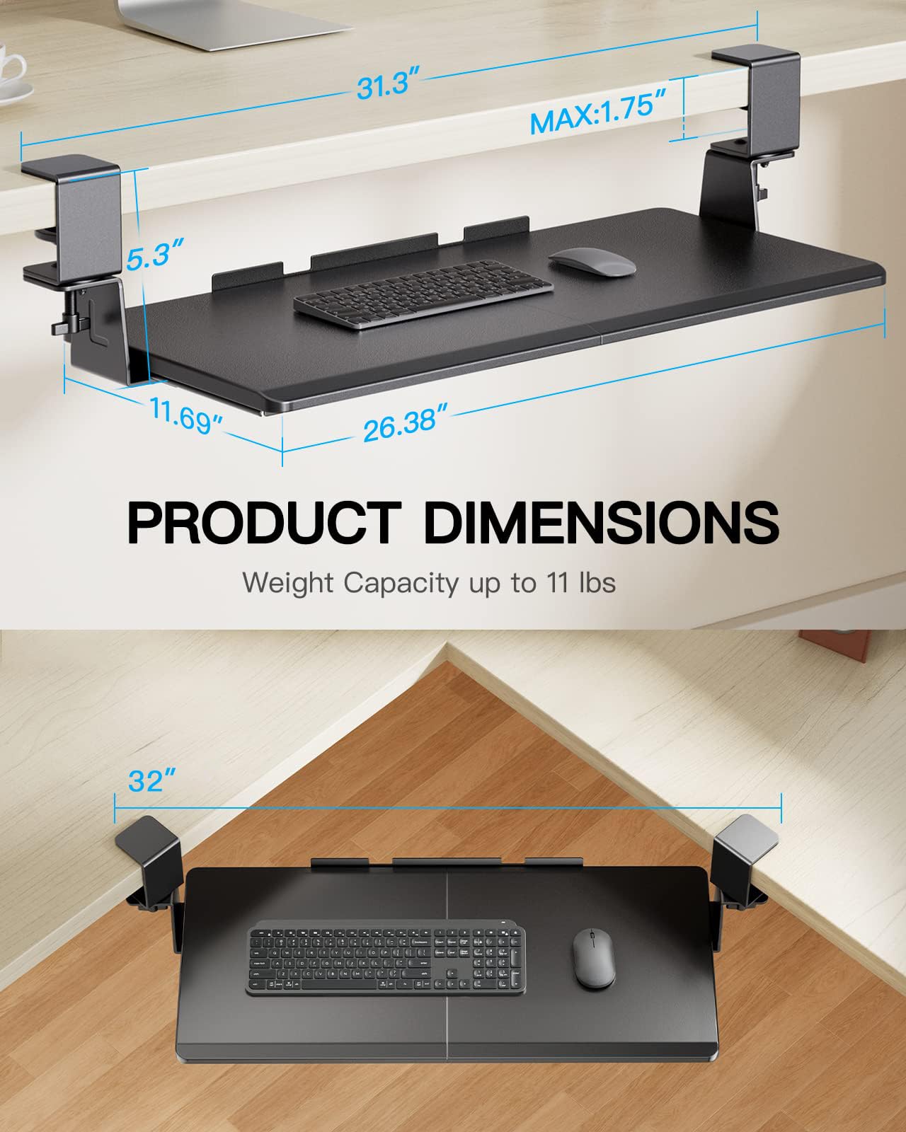 Mua HUANUO Keyboard Tray Under Desk, Ergonomic Corner Keyboard Tray ...
