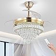 Finktonglan 42” Crystal Gold Ceiling Fan with Light, Modern Fandelier Ceiling Fans with Lights ...