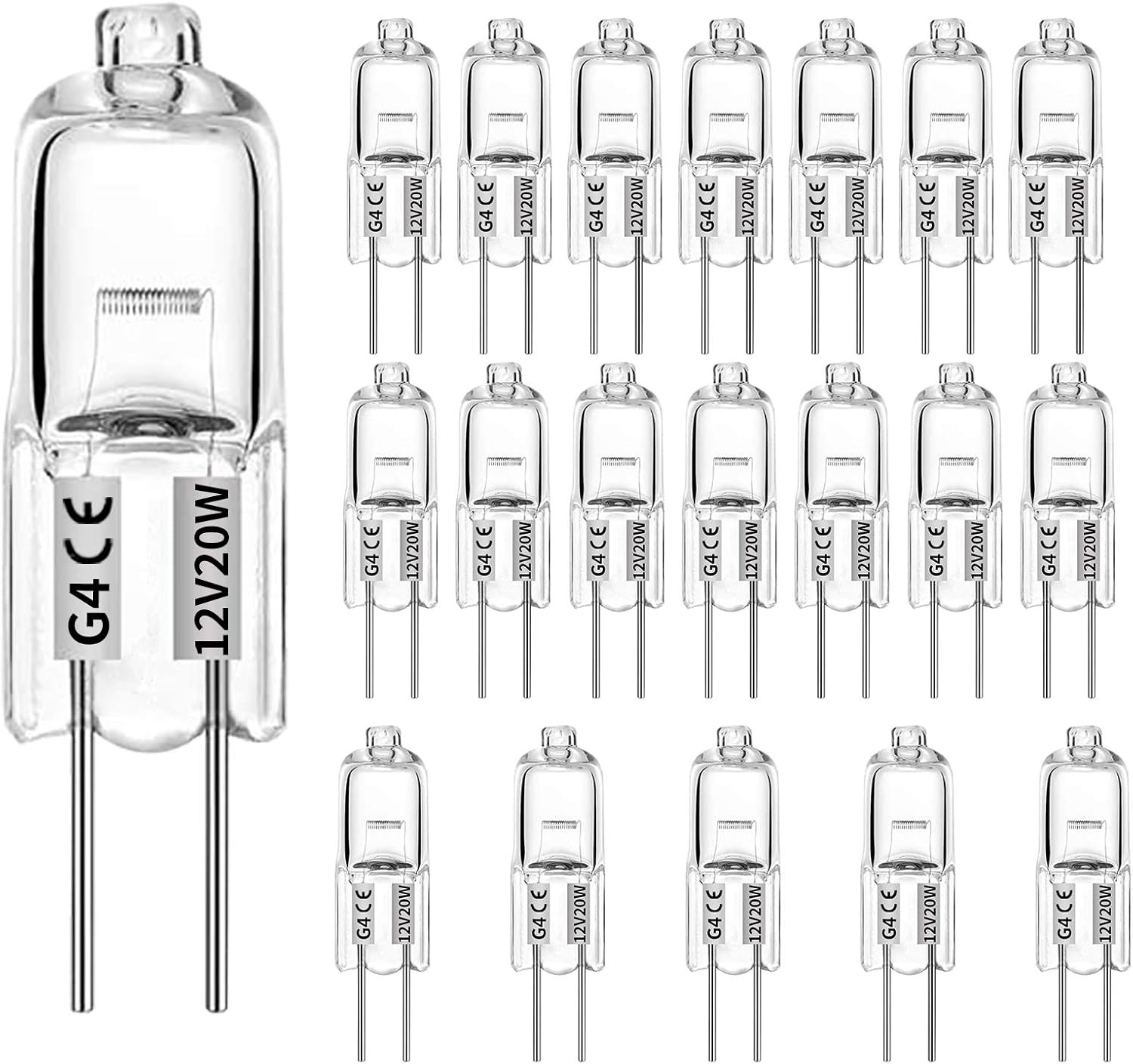 20 Pcs G4 Halogen Bulbs, 20W 12V Halogen Light Bulbs 2 Pin Clear ...