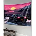 Amazon.com: QEOPGNE Car Wall Tapestry Car Flag Wall Art Anime Sunset ...