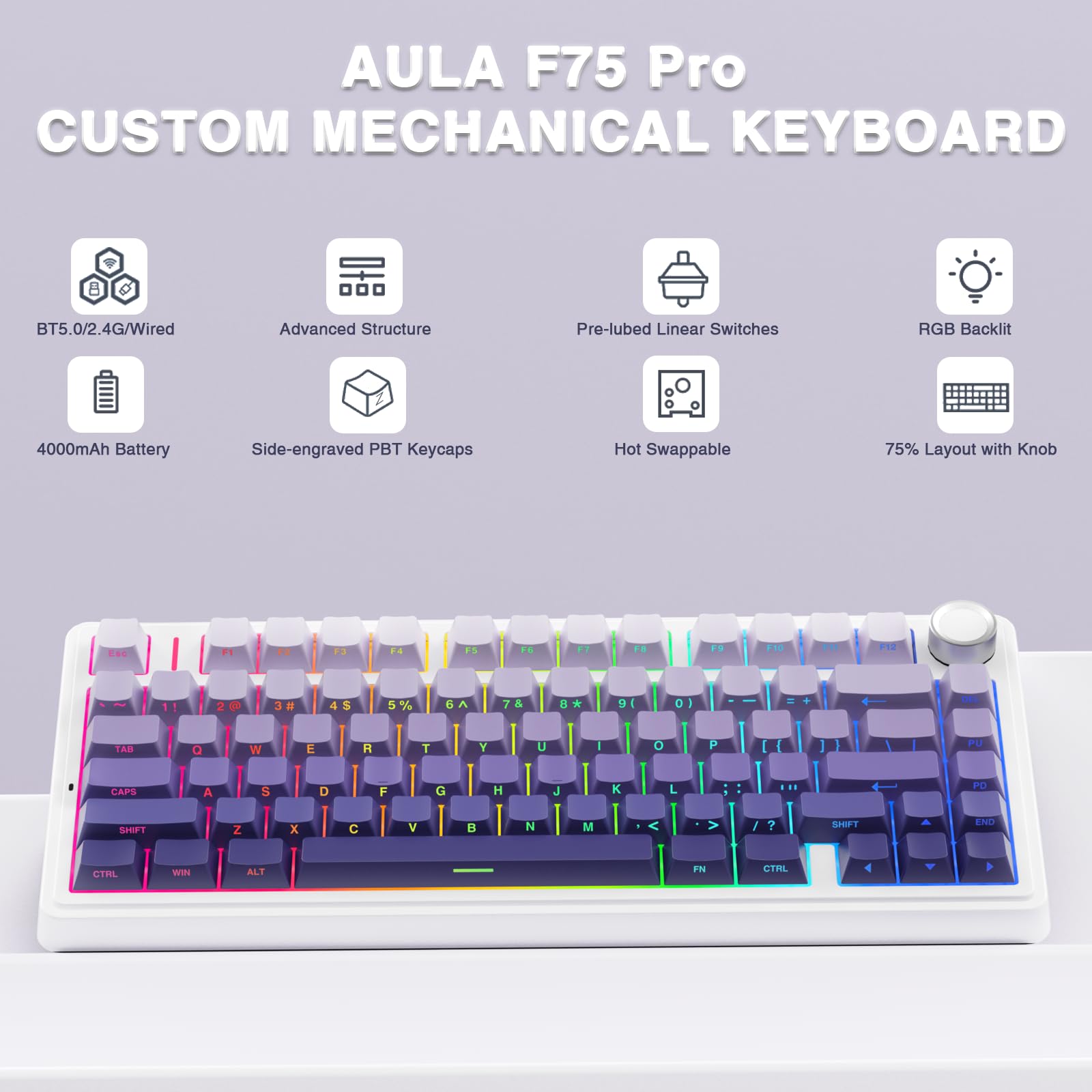 Mua AULA F75 Pro Wireless Mechanical Keyboard,75% Hot Swappable Custom ...