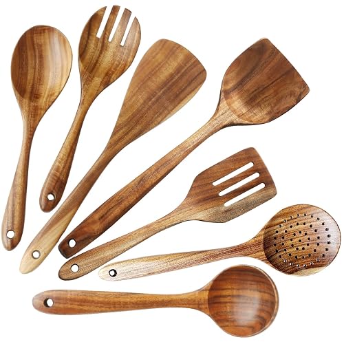 Wooden Spoons for Cooking, ADLORYEA Wood Kitchen Utensils Set, Natural ...