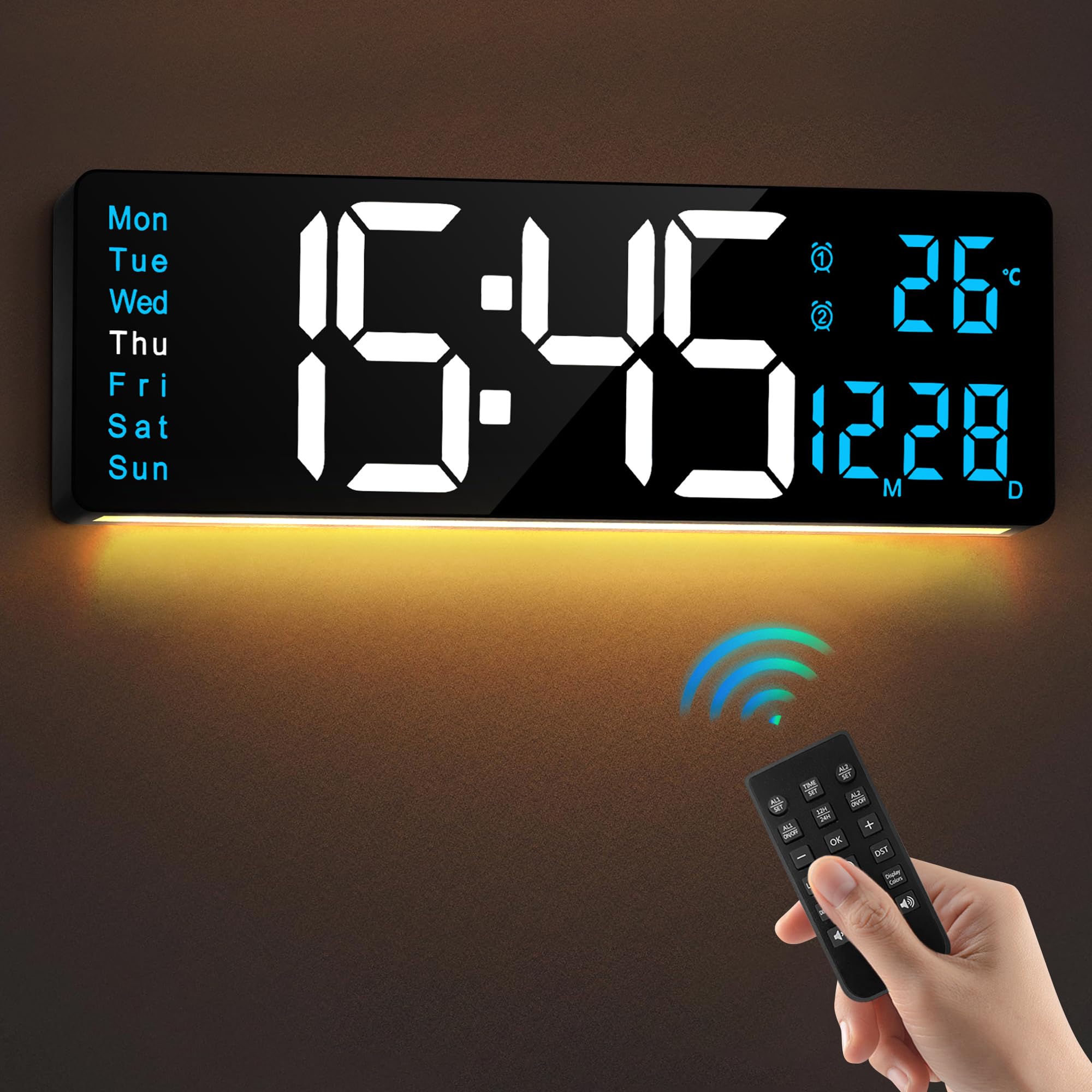 LEIKE 16" Large Digital Wall Clock Timer,Remote Control,2 Alarms, LED ...