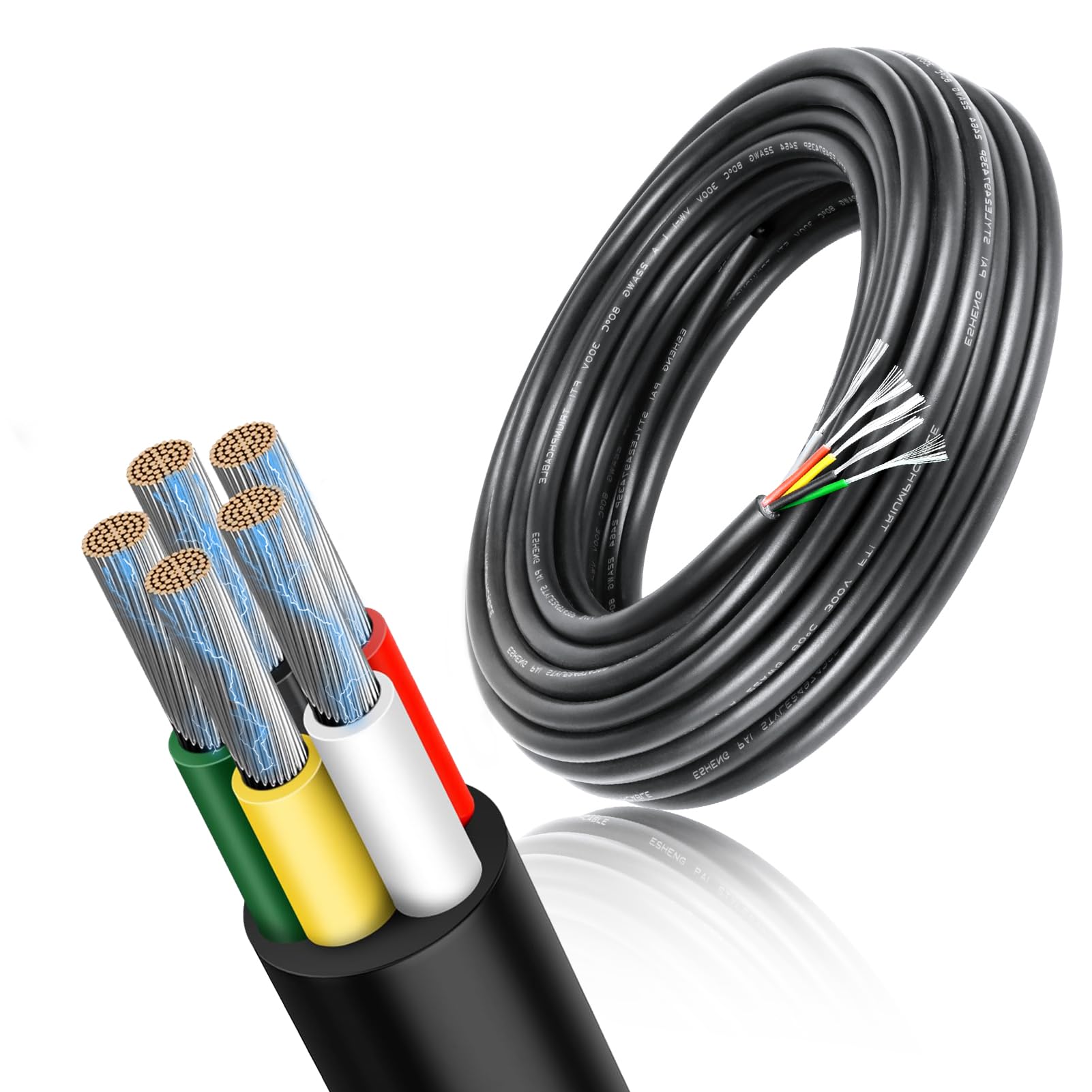 RESHAKE 14 Gauge 5 Conductor Wire, 32.8FT 14/5 Tinned Copper 5 Wire ...