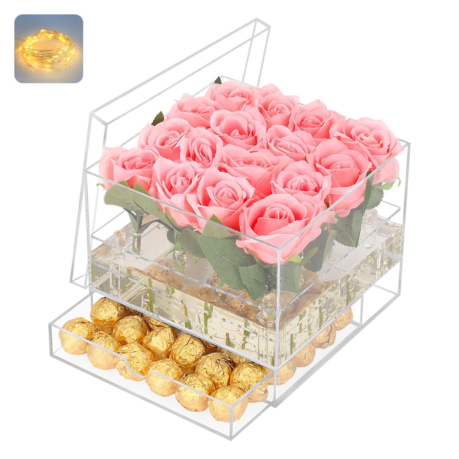 Choowin Clear Acrylic Flower Box with Drawer Acrylic Gift Box ...
