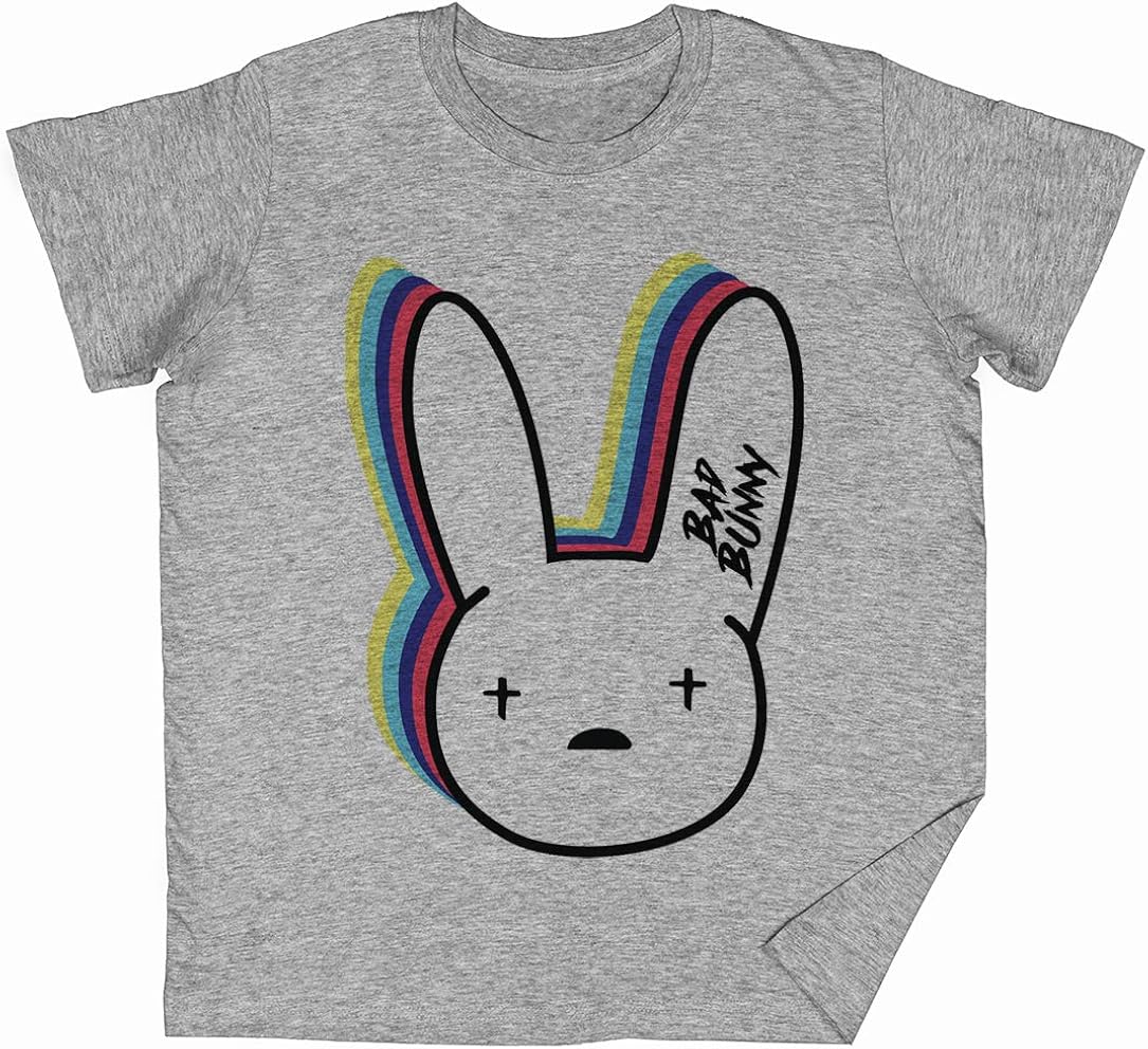 Bad Bunny Psychedelic Gris Niños Chicos Chicas Camiseta Unisexo Grey ...