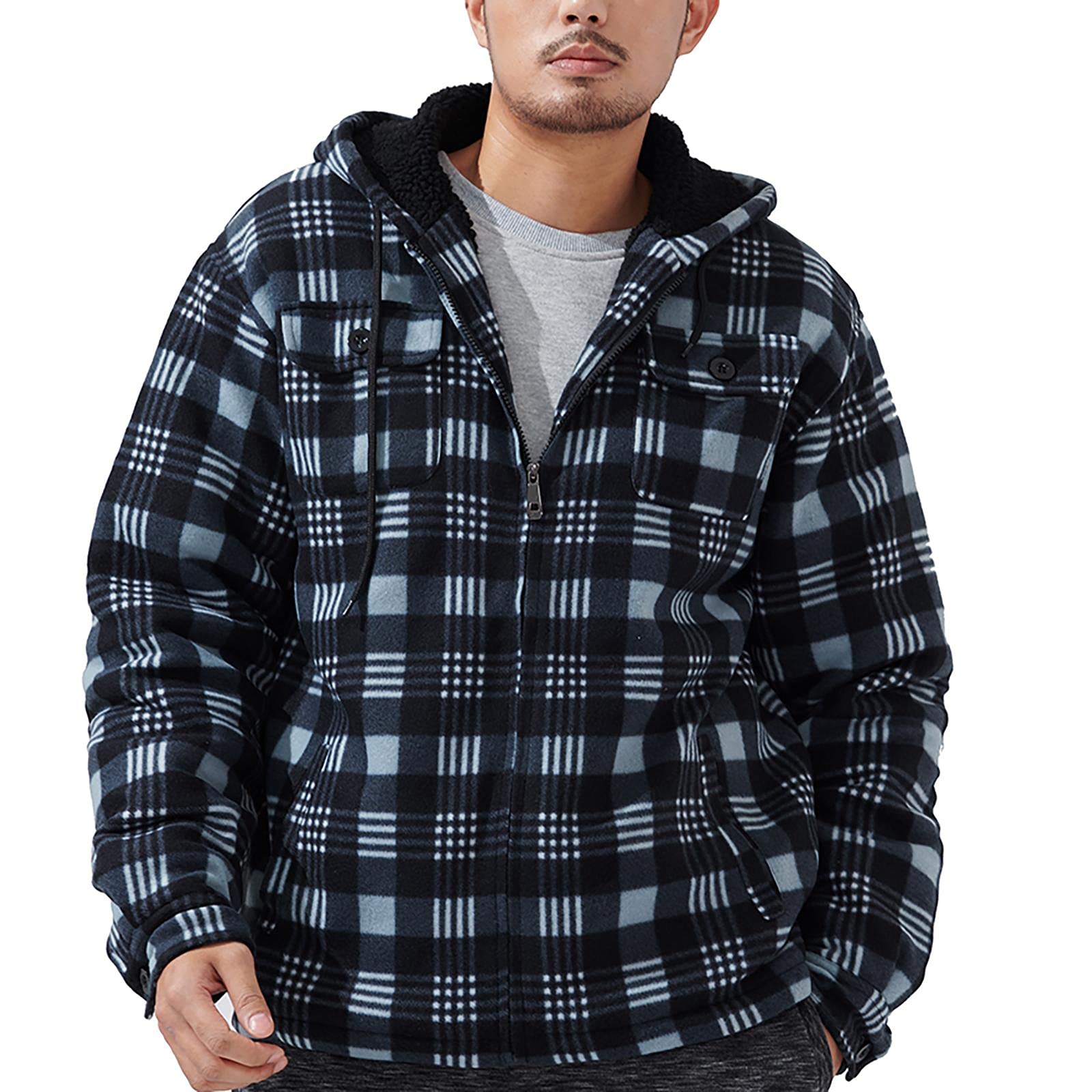 Heavy Thick Flannel Plaid Jacket Sherpa Fleece Lined Hoodies for Men ...