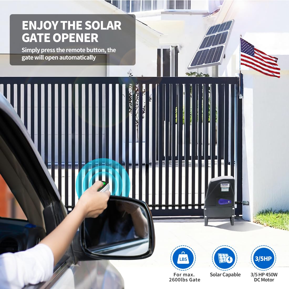 Mua TOPENS DKC1100S Solar Sliding Gate Opener Chain Drive Automatic ...