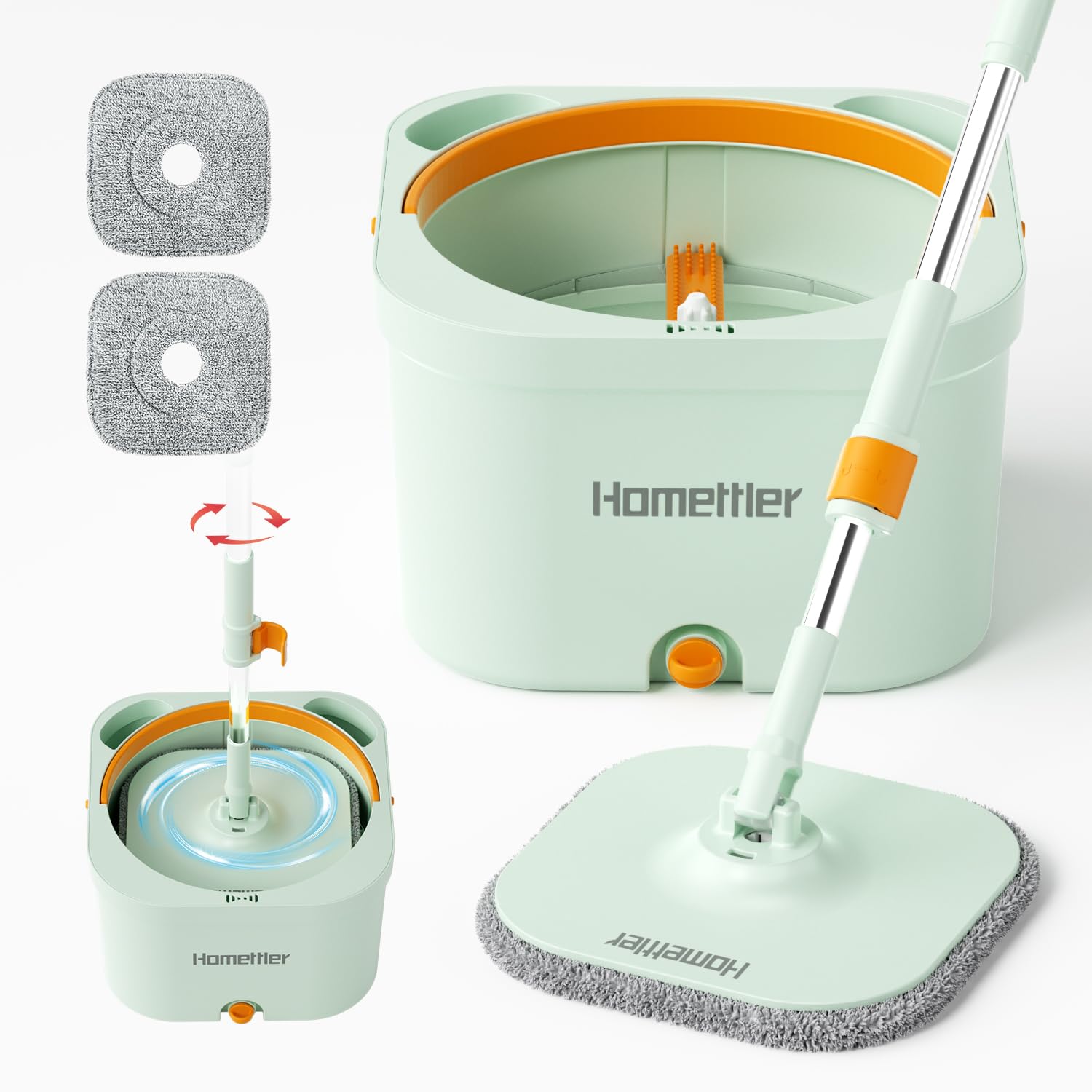 HoMettler Spin Mop and Bucket with 2 Microfibra Replaceable Mop Pads ...