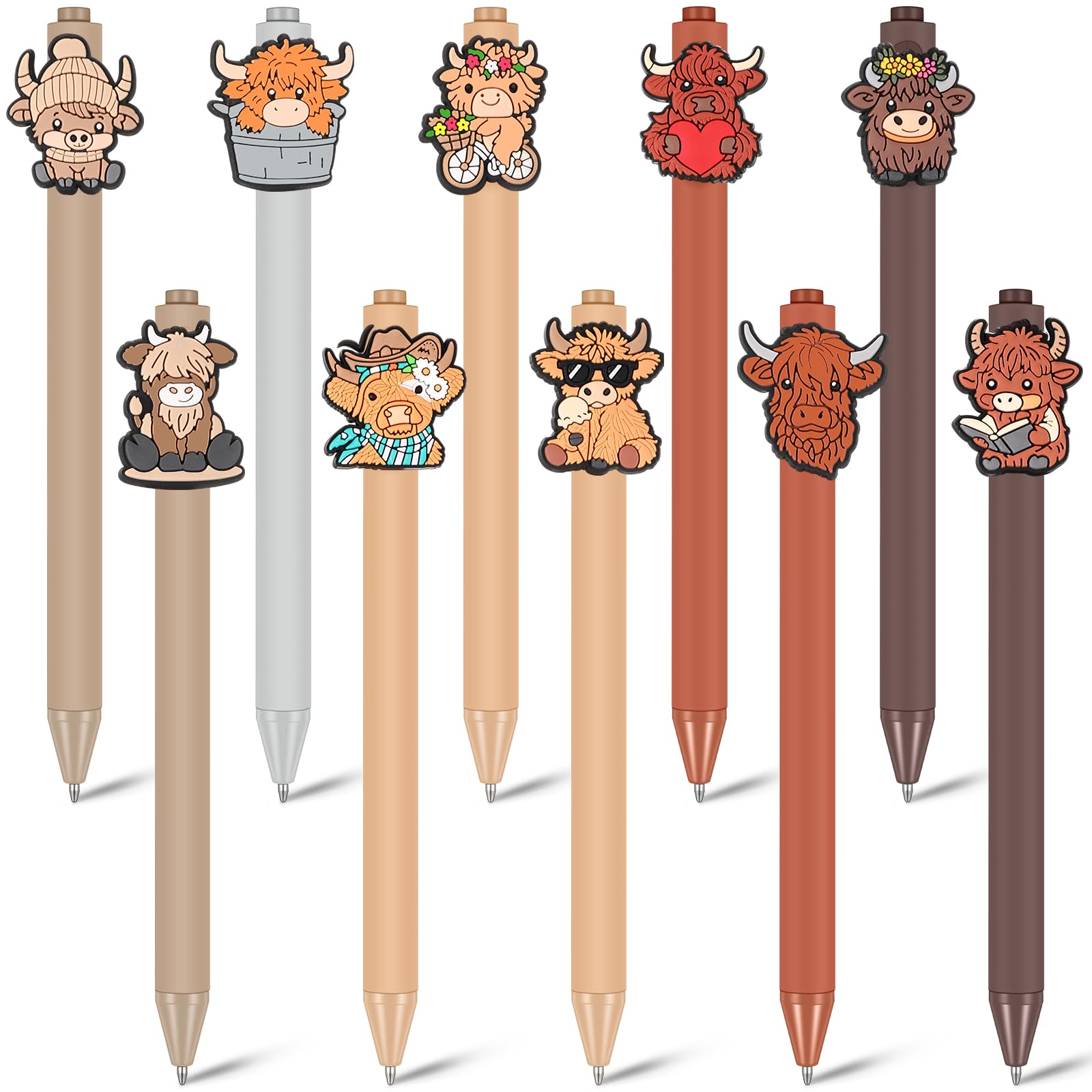 Engrowtic 10 Pcs Cute Highland Cow Print Pens Black Ink Retractable ...