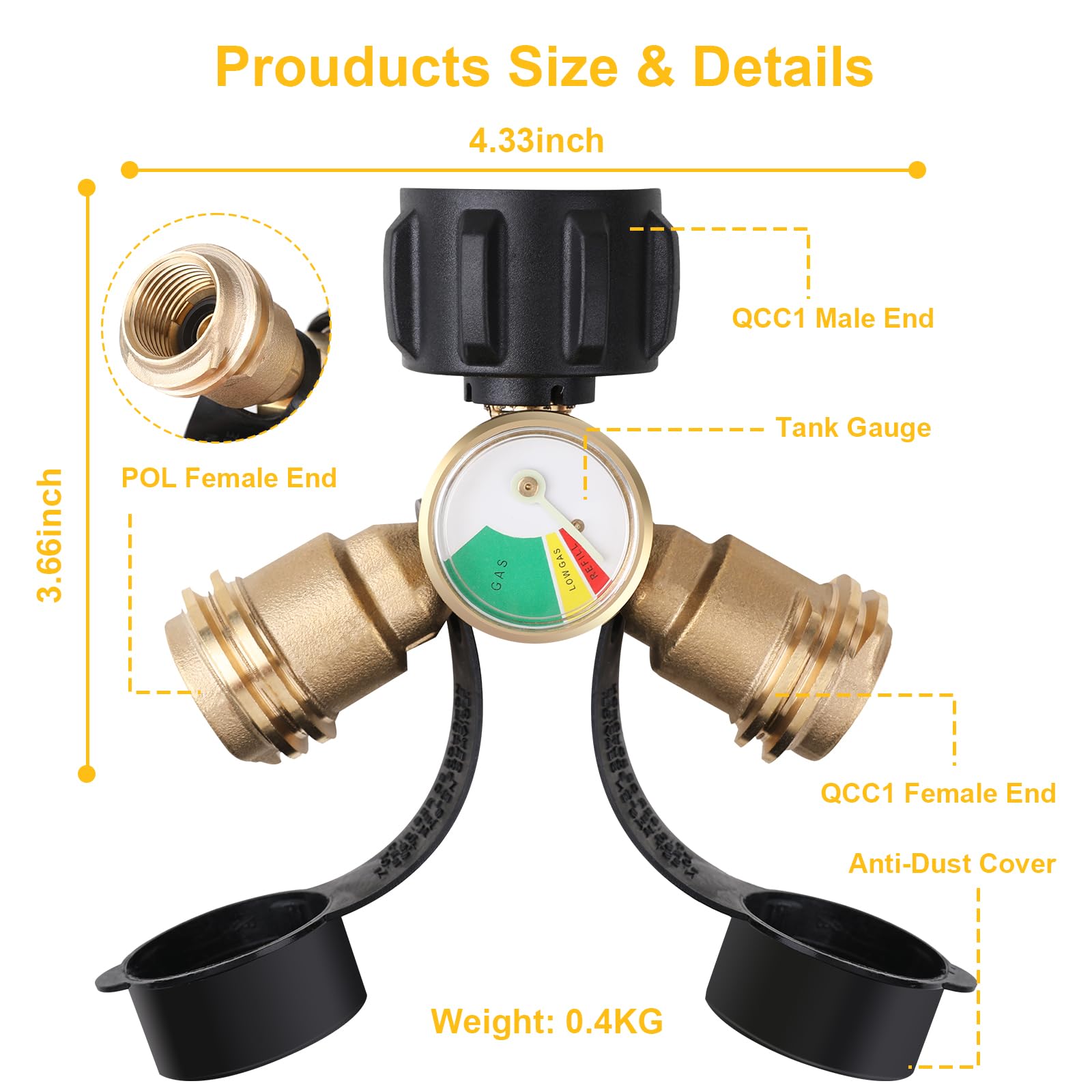 Mua Universal Propane Tank Splitter with Gauge, 2 Way LP Gas Adapter ...