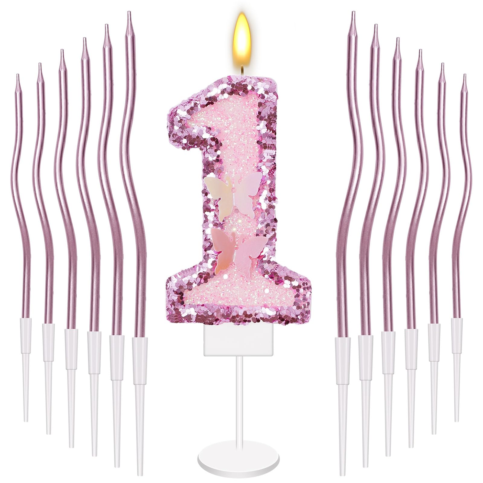 JarThenaAMCS 3 Inch Pink Glitter Princess Candle Number 1 Cake Topper ...