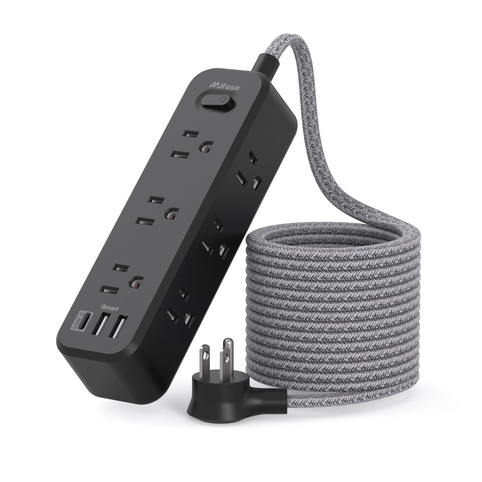 Black Extension Cord, 5FT Surge Protector Power Strip, Long Extension ...