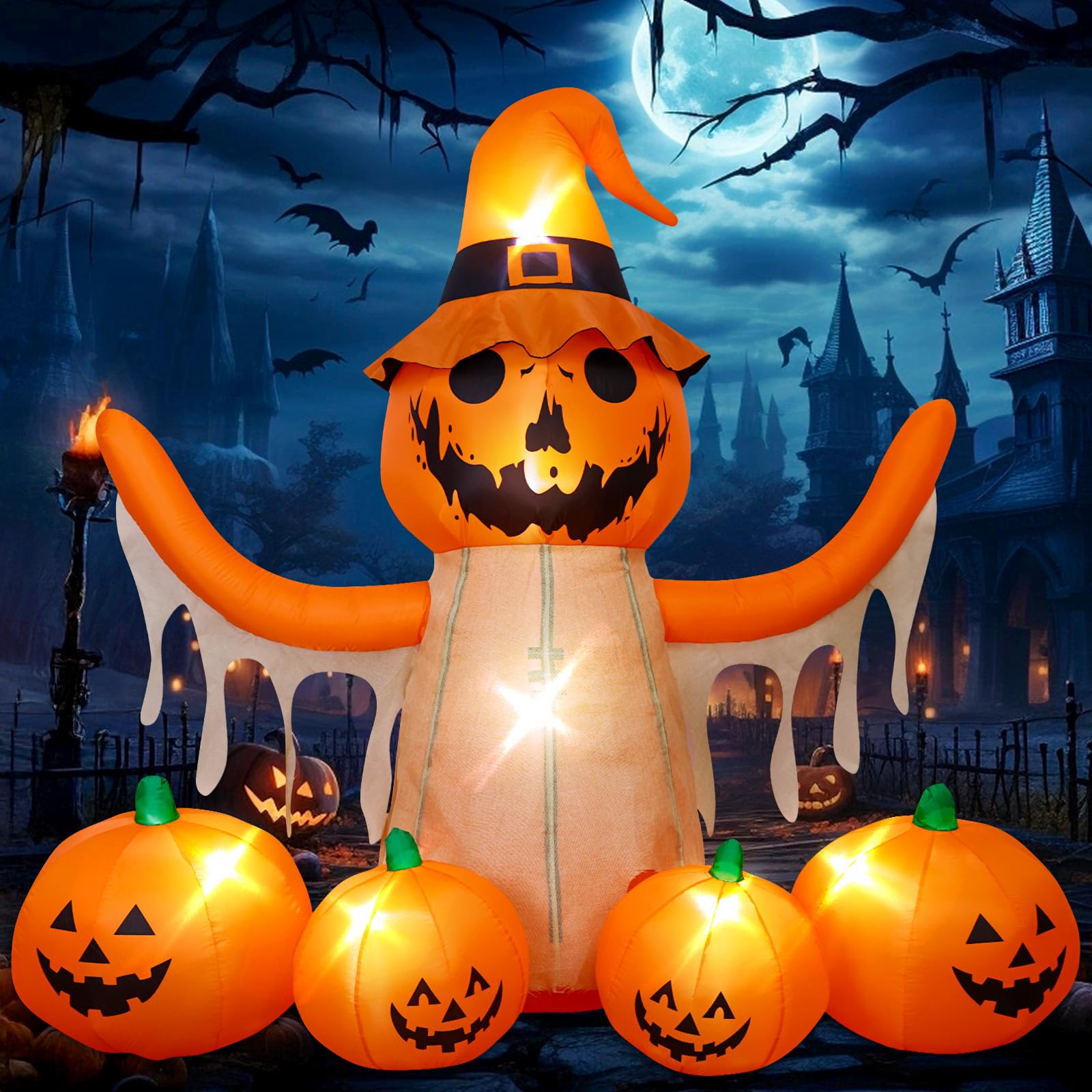 MGparty 8FT Halloween Inflatables Pumpkin Decorations with LED Built-in ...