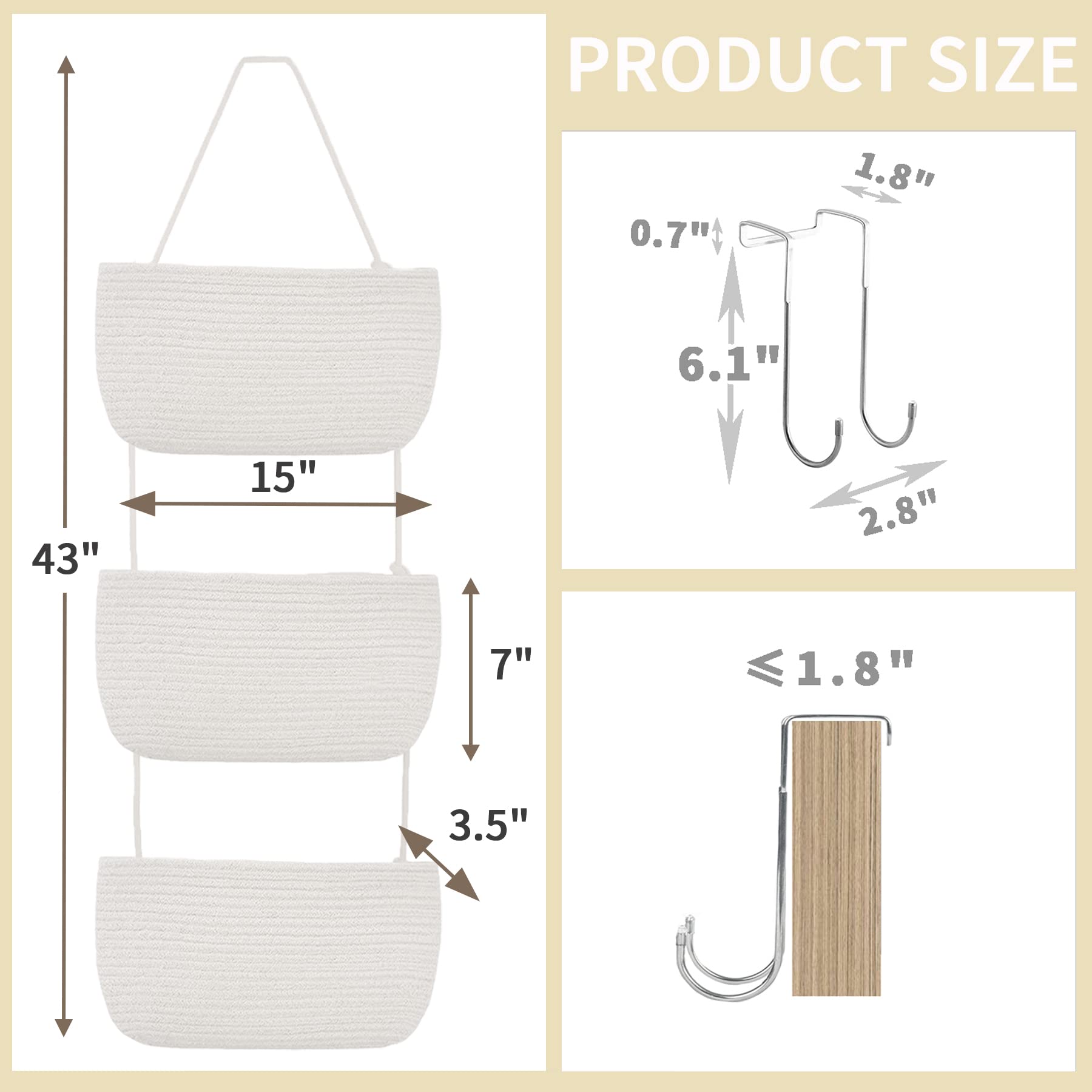 AIVIIN Over The Door Hanging Baskets, 3-Tier Wall Hanging Storage ...