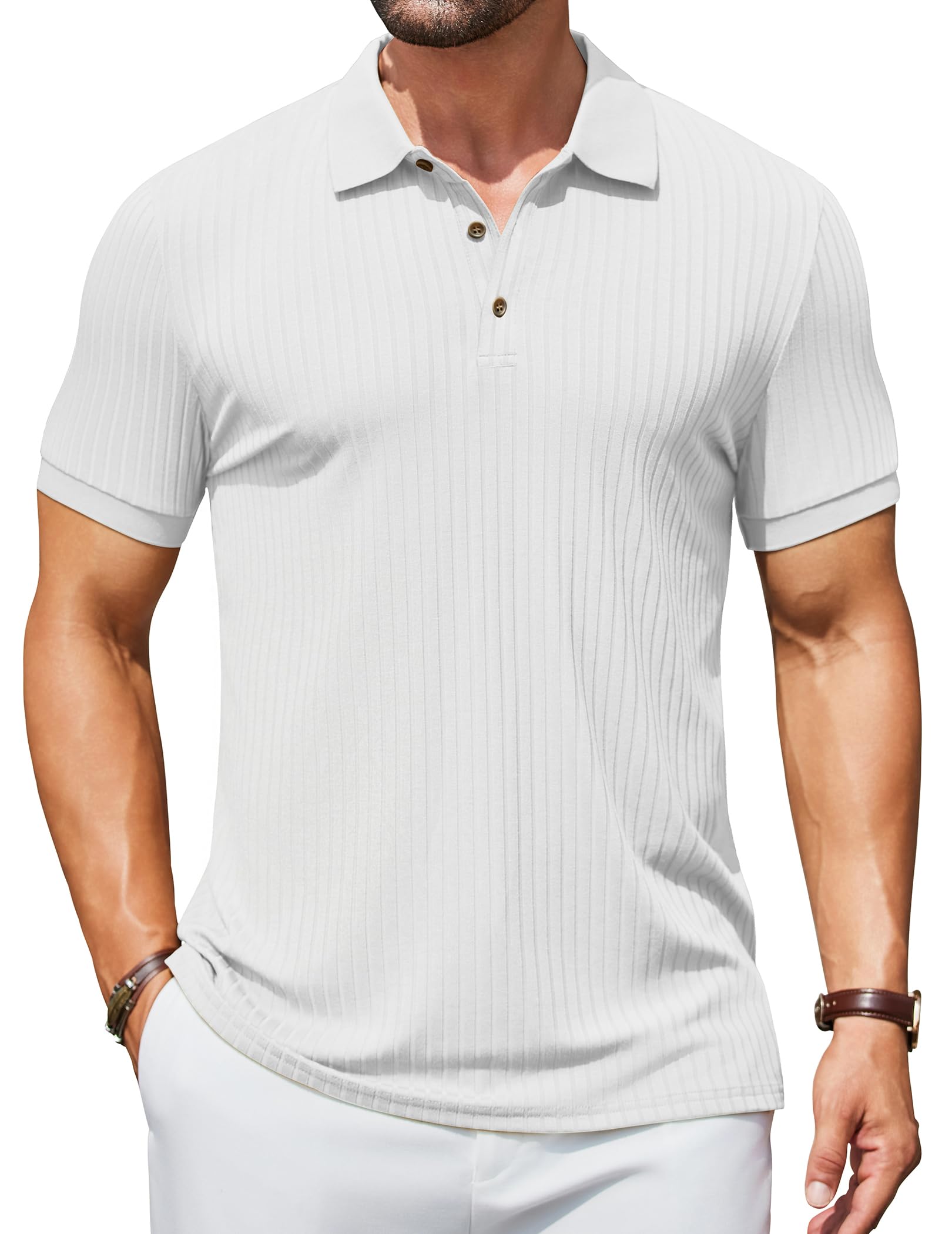 COOFANDY Men's Casual Polo Shirts Short Sleeve Textured Polo Shirts Slim Fit Pullover Golf T ...