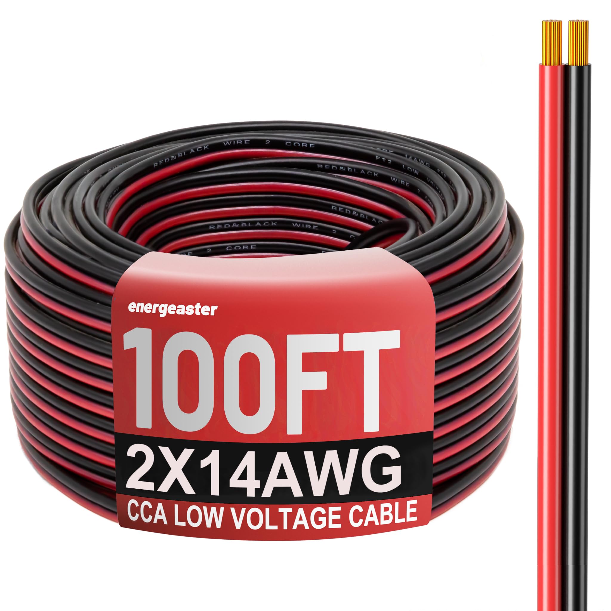 Energeaster 14 Gauge Wire 100FT, 2 Conductors Electrical Wire Red Black Cable, Low Voltage 14 ...