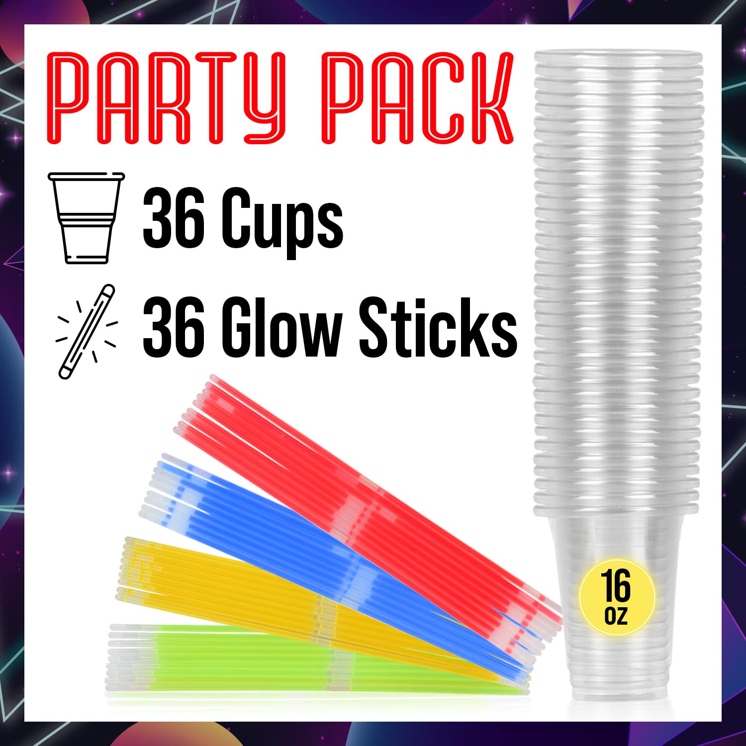 Mua IMPRESA [36 Pack Glow Cups with Multi Color Neon Glow Sticks for ...