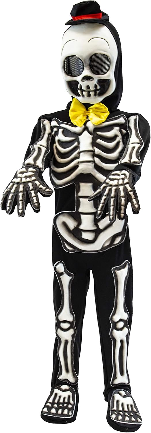 Spooky Skelebones Deluxe Skeleton Kids Toddler Costume Set with Glow in ...
