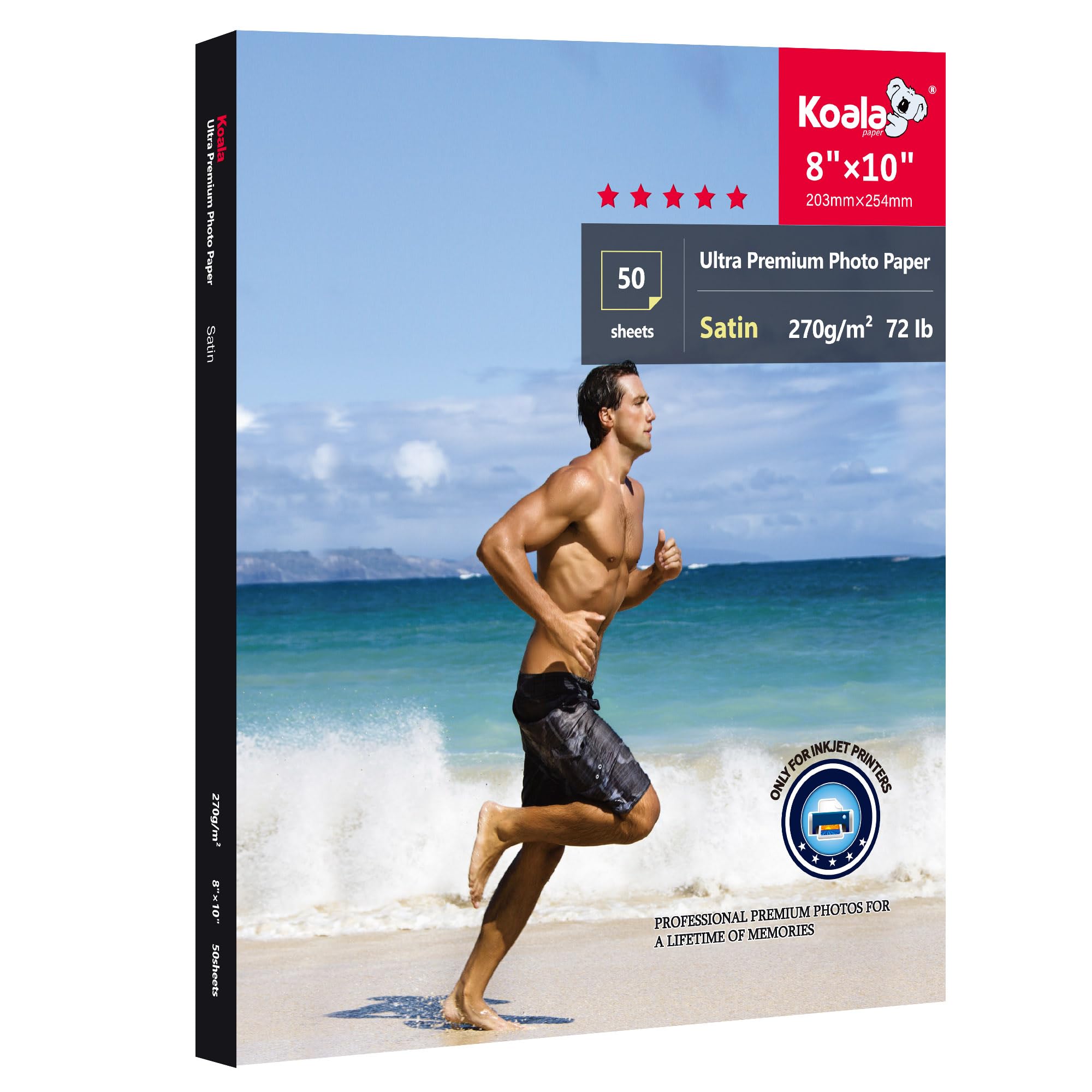 Koala Ultra Premium Photo Paper 8 x 10 In Satin Photo Printer Paper for Inkjet Printer Water ...