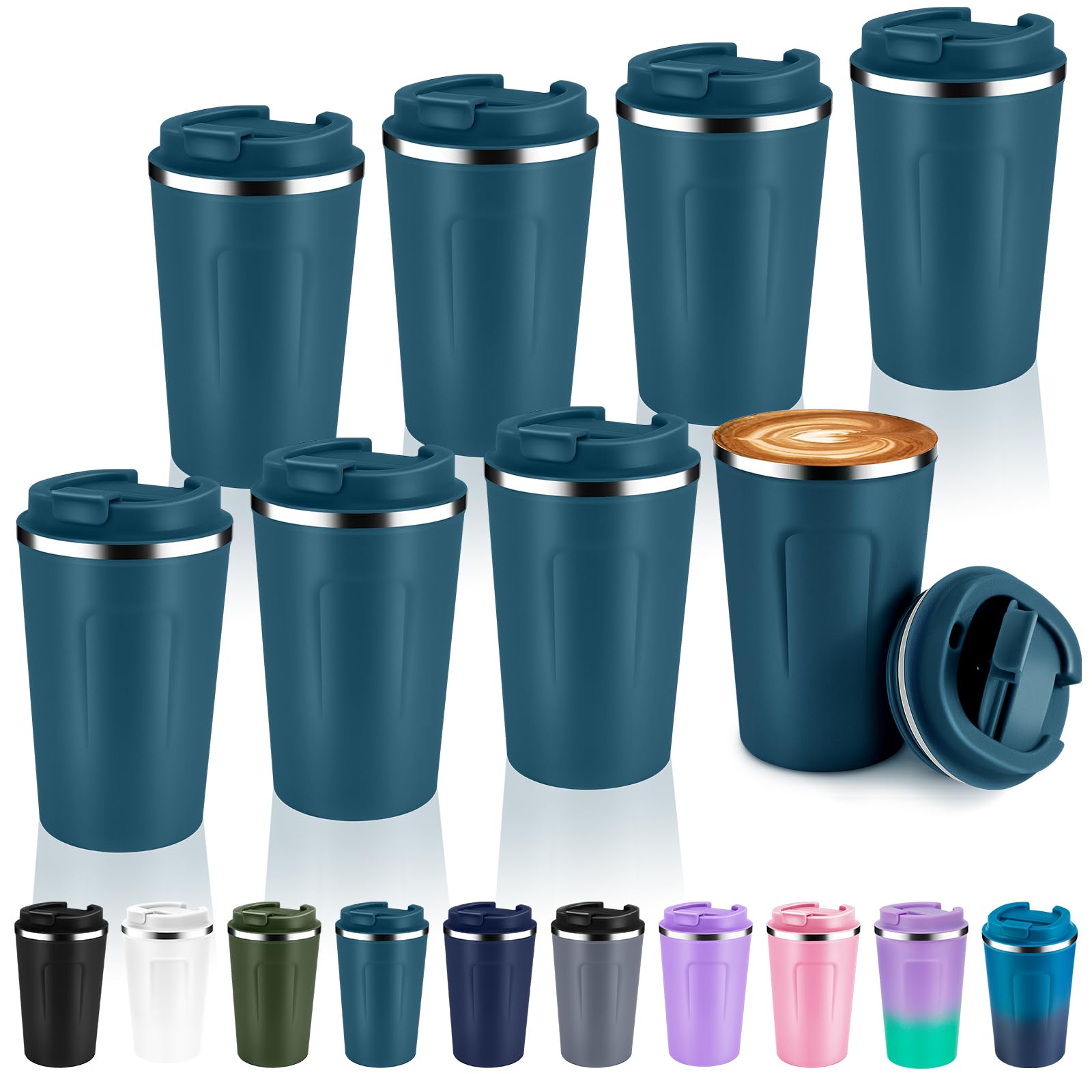 Volhoply 12 oz Double Wall Insulated Vacuum Travel Coffee Mug with Flip Lid Bulk 8 Pack,Reusable ...