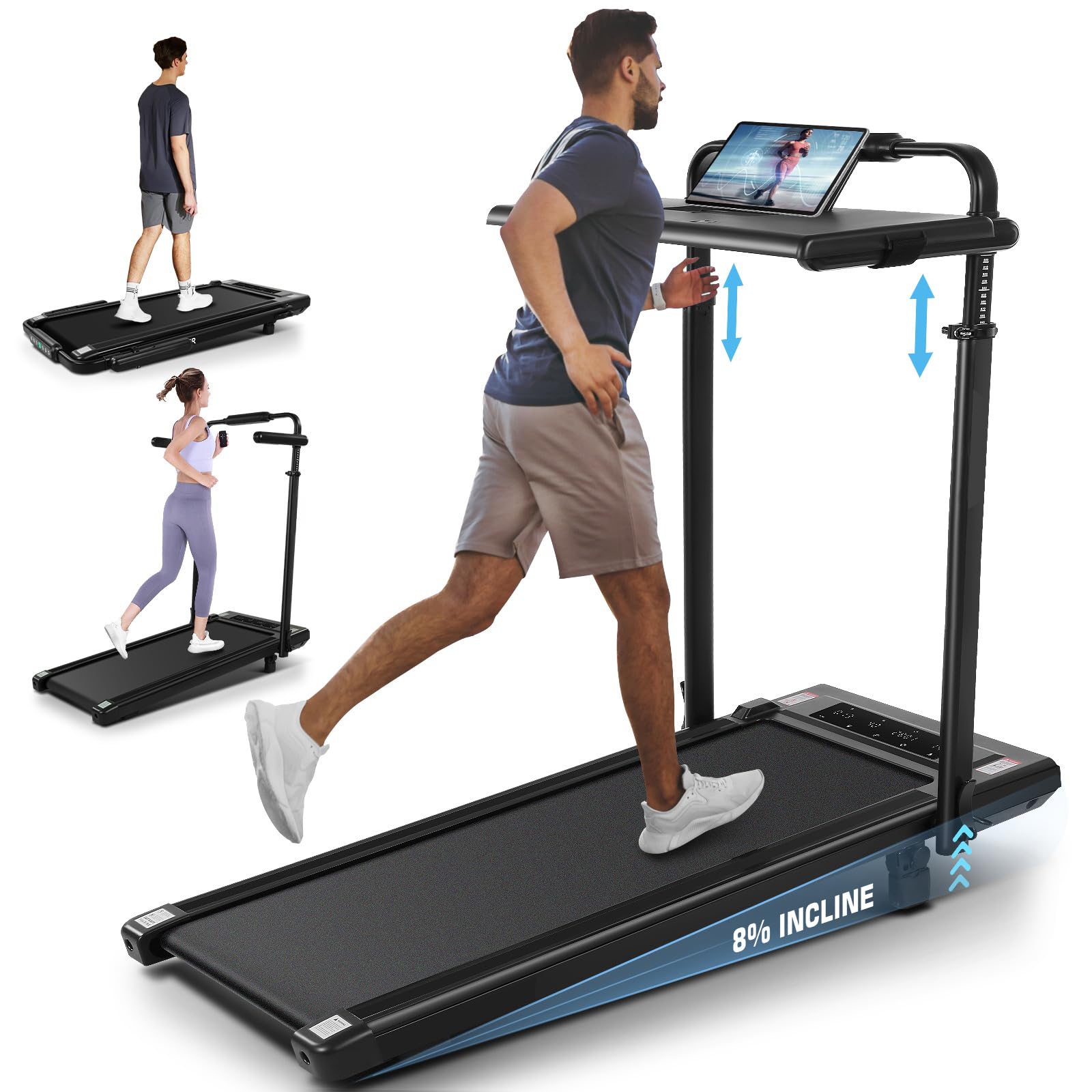 Walking Pad Treadmill Adjustable Height, Under Desk Treadmills with ...