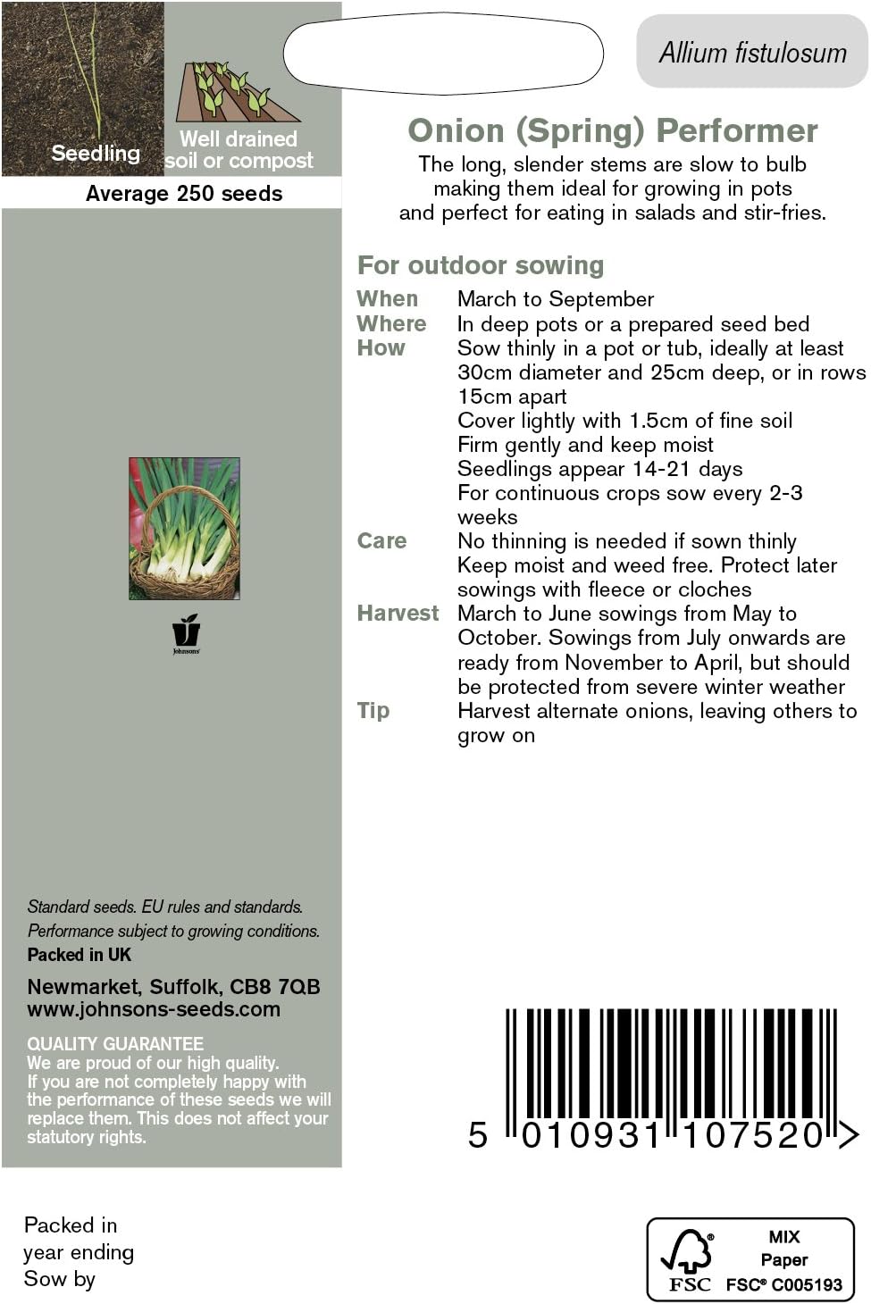 Johnsons 22163 Vegetable Seeds, Onion (Spring) Performer – BigaMart