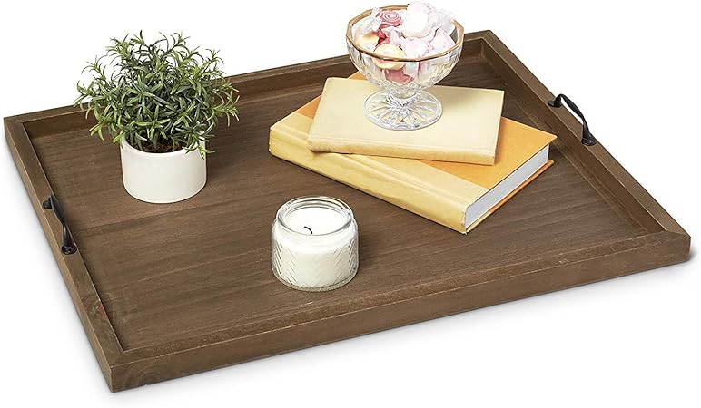Amazon.com | Large Wood Ottoman Serving Tray w/handles - Decorative ...