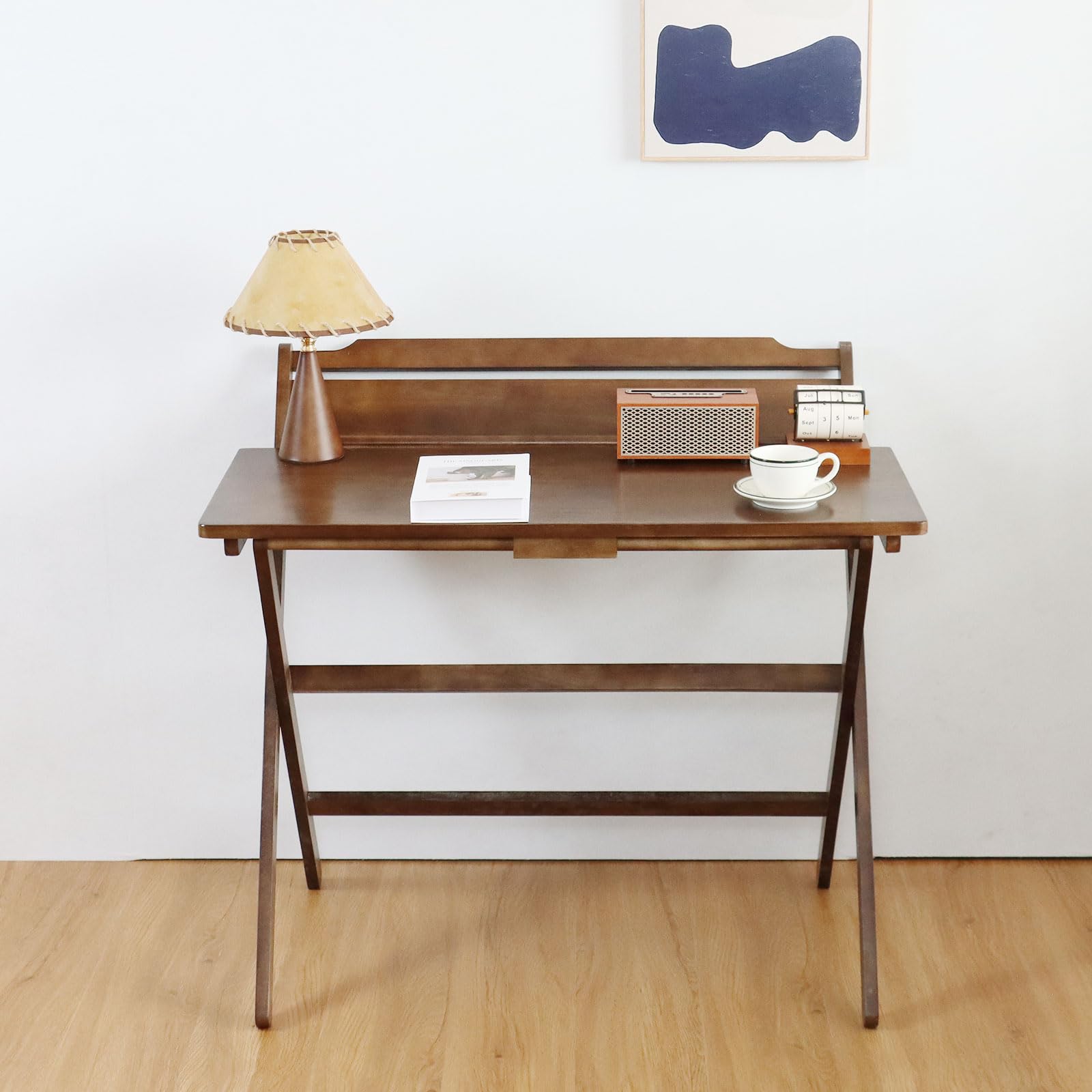 Fetuero Solid Wood Folding Desk,Foldable Computer Desk with Shelf for ...