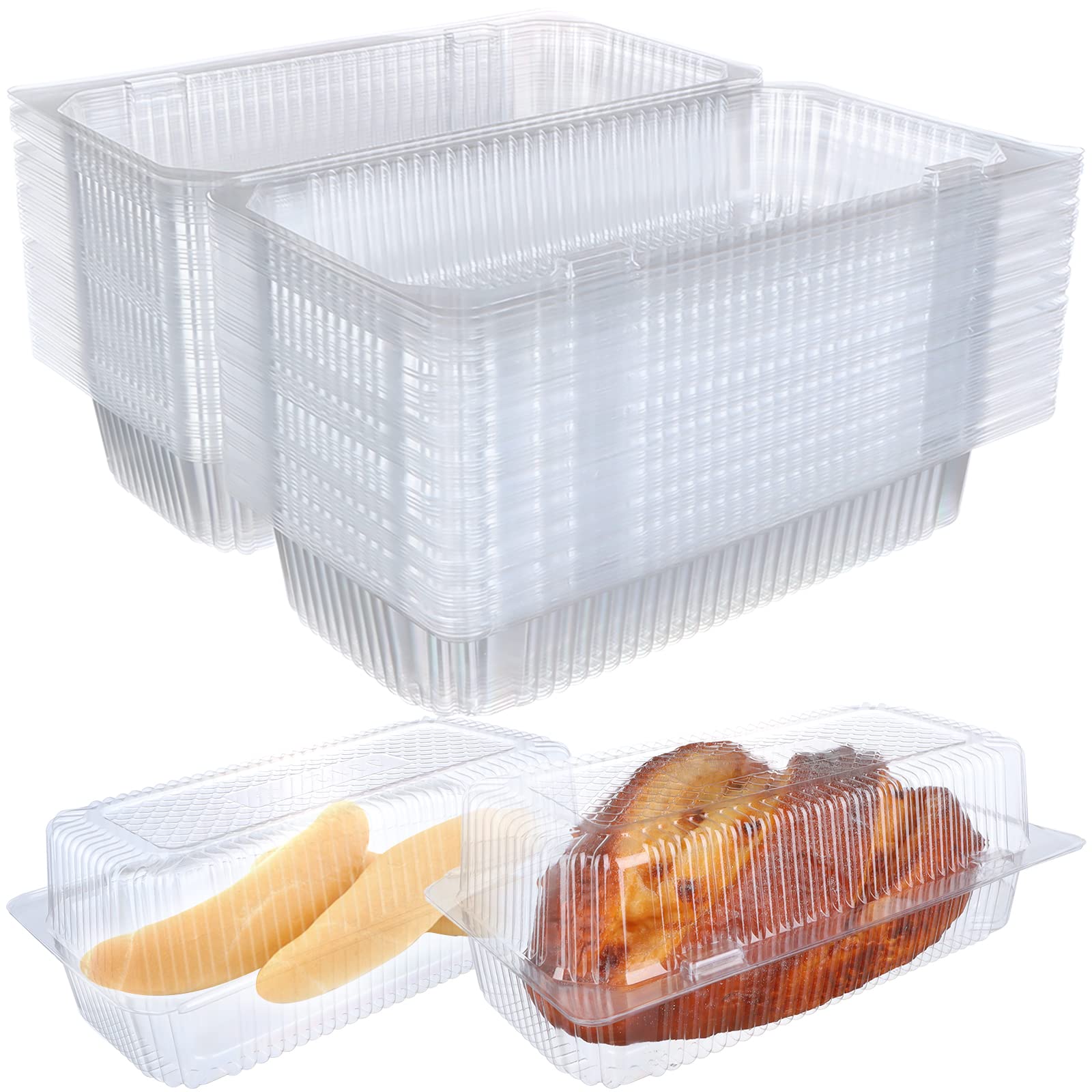Yiphates 50 Pcs Clear Plastic Hot Dog Container with Hinged Lid Plastic ...