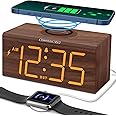 Amazon.com: DreamSky Wooden Digital Alarm Clock with Wireless Charging ...