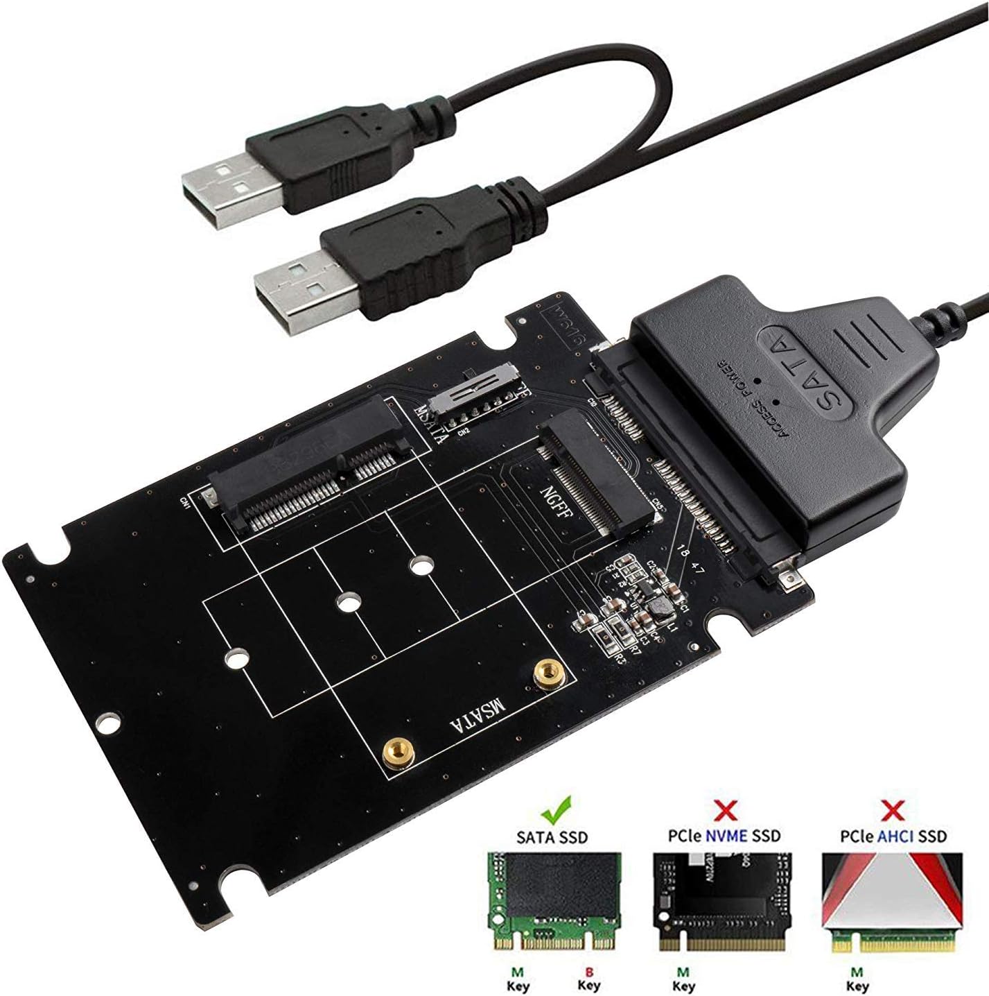 QNINE Adaptador M.2 o MSATA a USB o SATA 3.0, Tarjeta de Lectura de ...