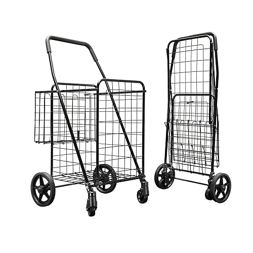 MOD Folding Shopping Cart with Extra Basket and 360-Degree Swivel ...