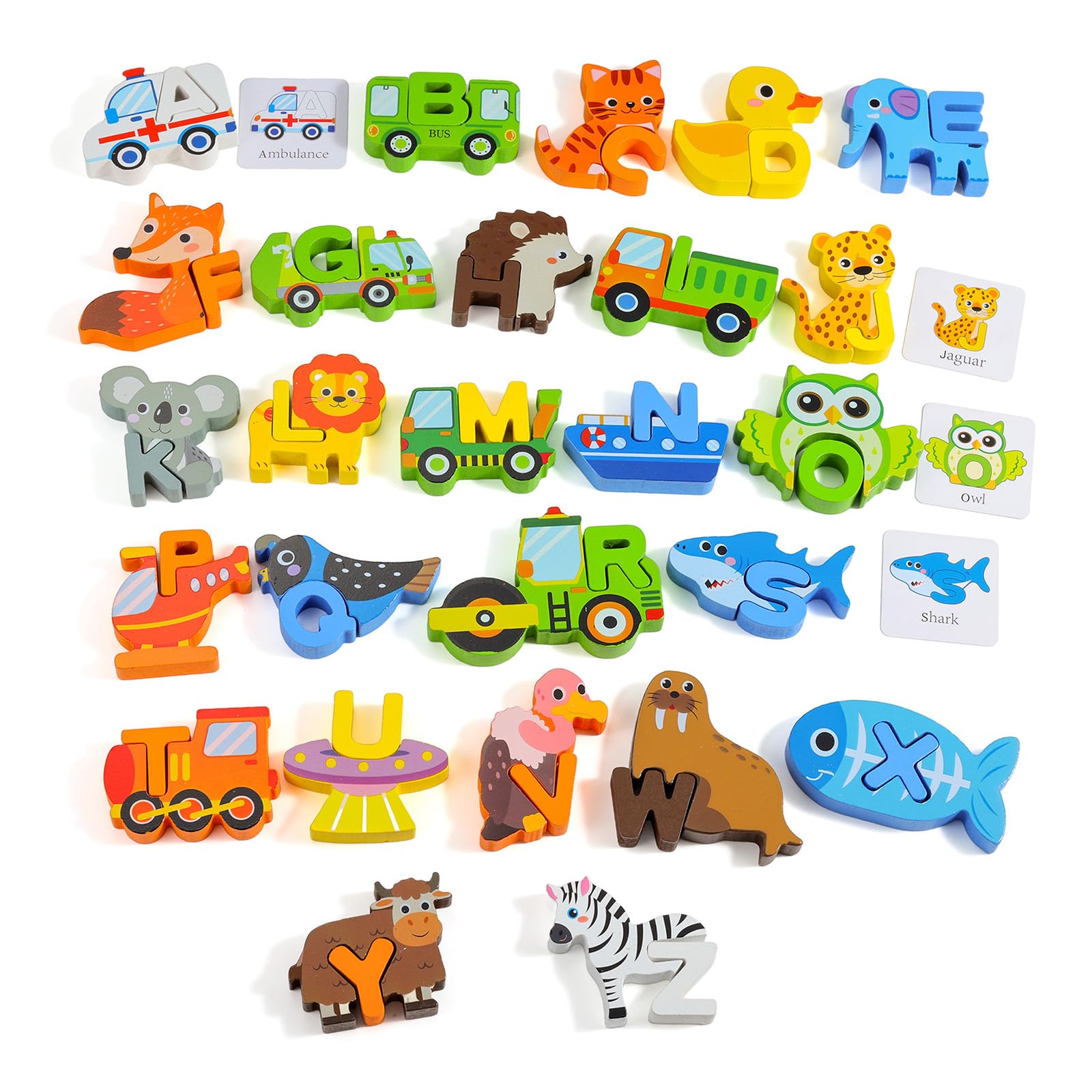 AOROCO ABC Wooden Alphabet Animal Puzzle - Learning Activities Toy for ...