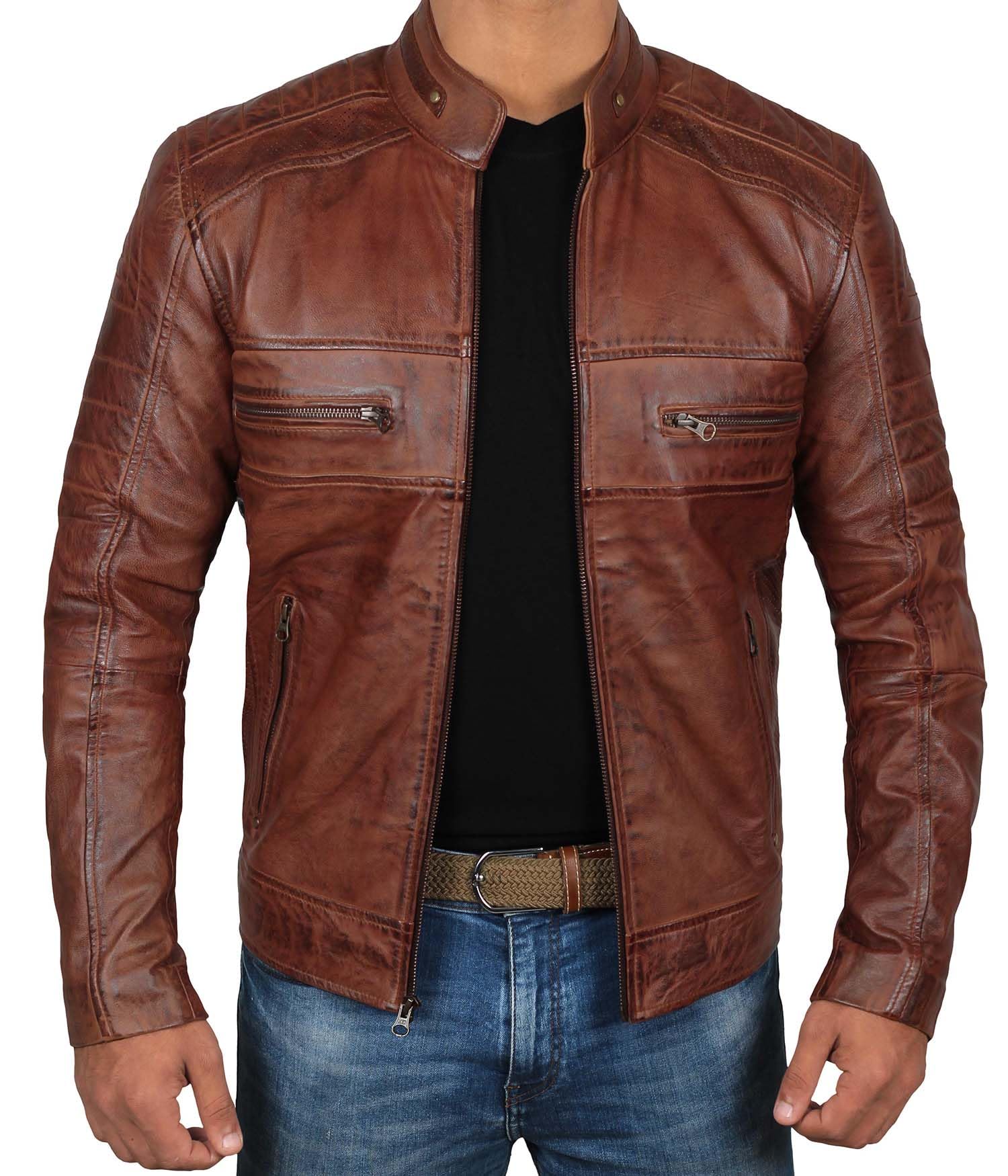 Mua Decrum Mens Leather Jacket - Real Lambskin Cafe Racer Motorcyle ...