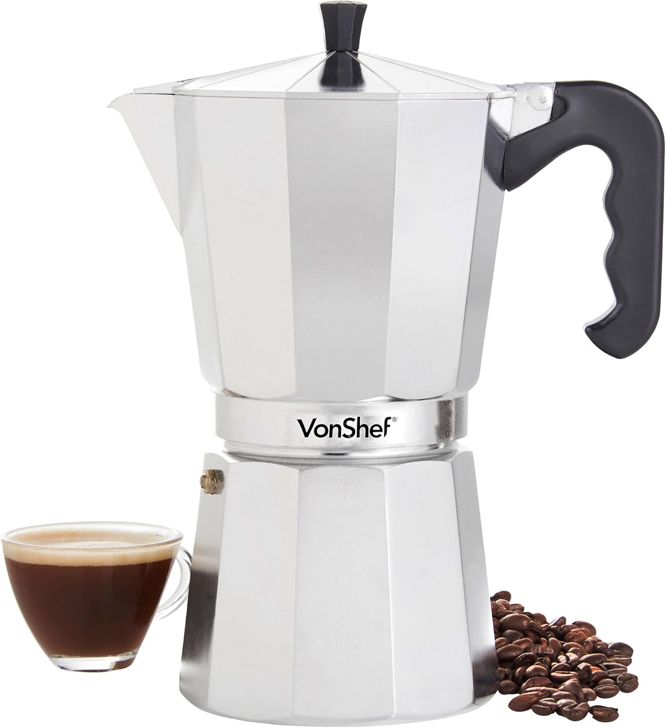 VonShef Aluminium Stovetop Coffee Maker 12 Cup (600ml) – Italian Style ...
