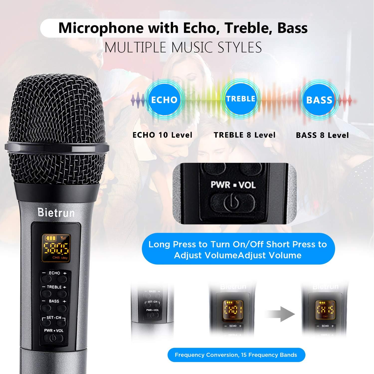 Bietrun UHF Wireless Microphone Wireless Microphone Dual Microphone ...