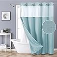 Amazon.com: eachope Teal No Hook Shower Curtain with Snap-in Fabric Liner Set,Slub Textured ...