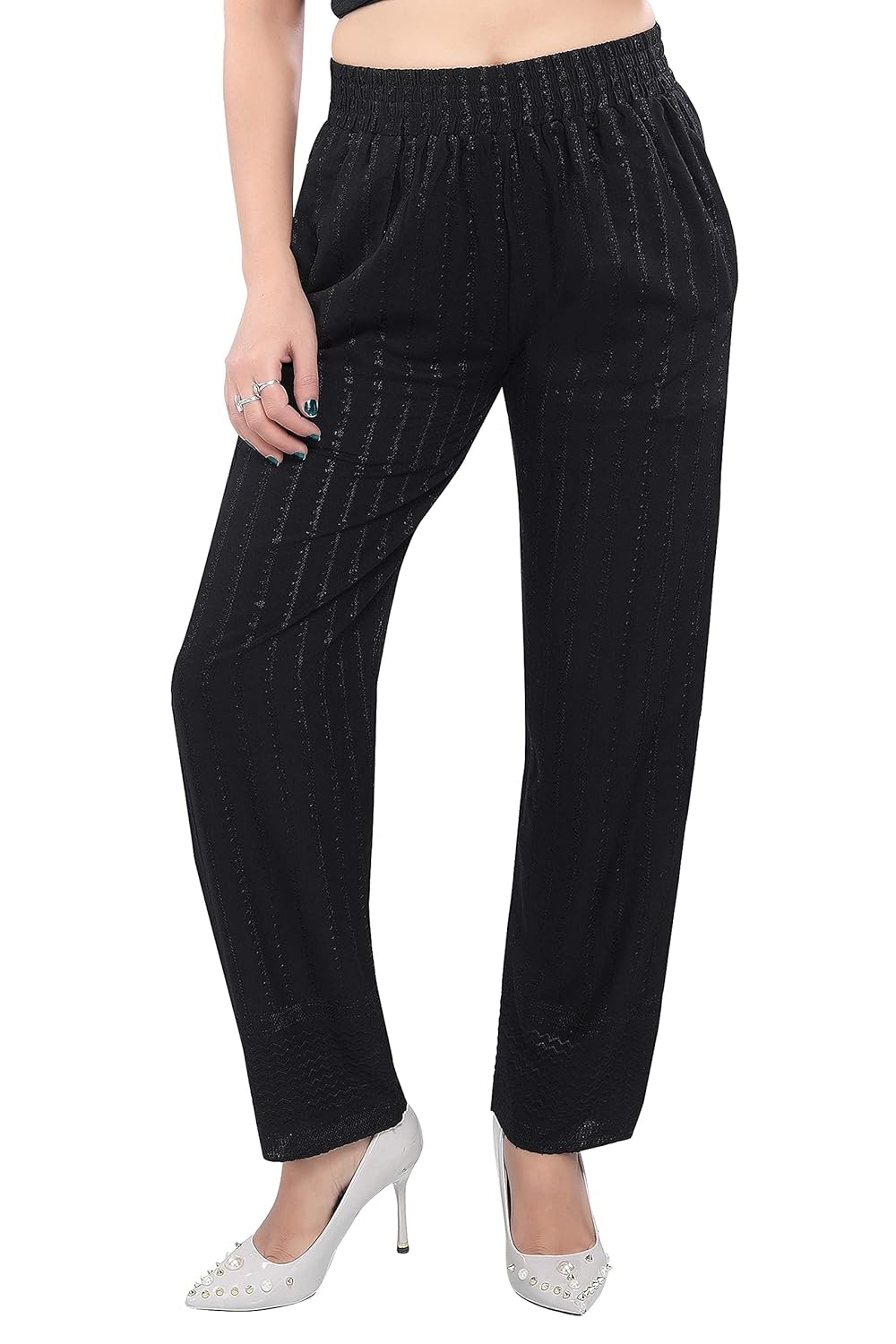 Buy Black Lady Women's Regular fit Rayon Parallel Trouser Pant/Semi ...