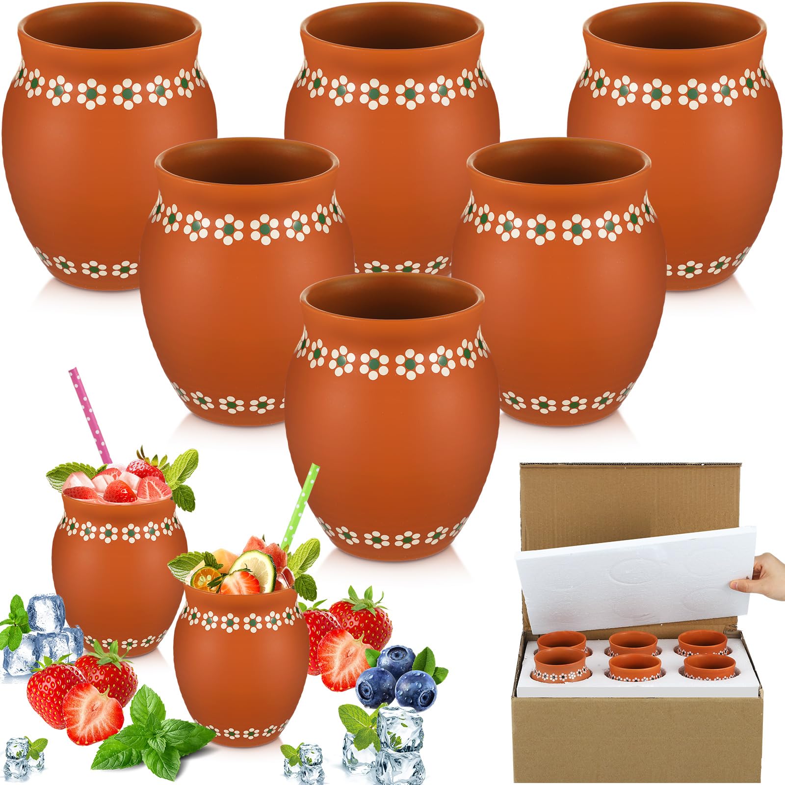 Cinnvoice 6 Pcs 16oz Cantaritos De Barro Mexicanos Shooters Pottery ...