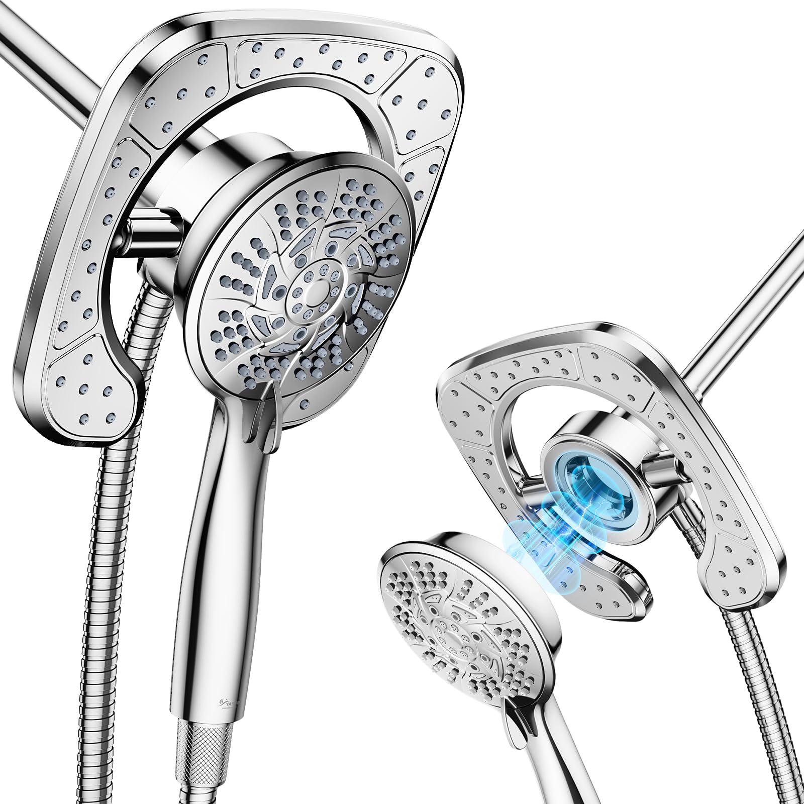 High Pressure Shower Heads, 7.2Inch 2 in 1 Rainfall Shower head ...
