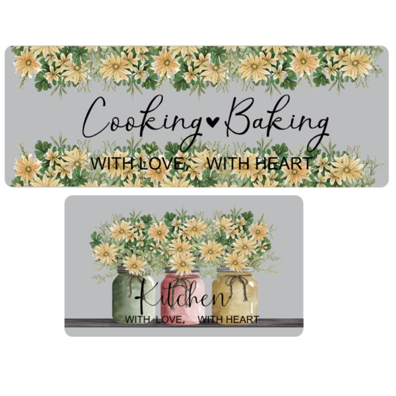 Schliersee Daisy Kitchen Rug Mats Set of 2, Cushioned Anti Fatigue ...