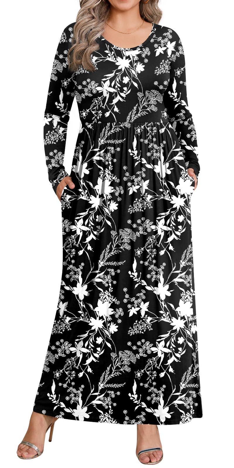 BISHUIGE Womens Casual XL-6XL Long Sleeve Plus Size Maxi Dresses with ...